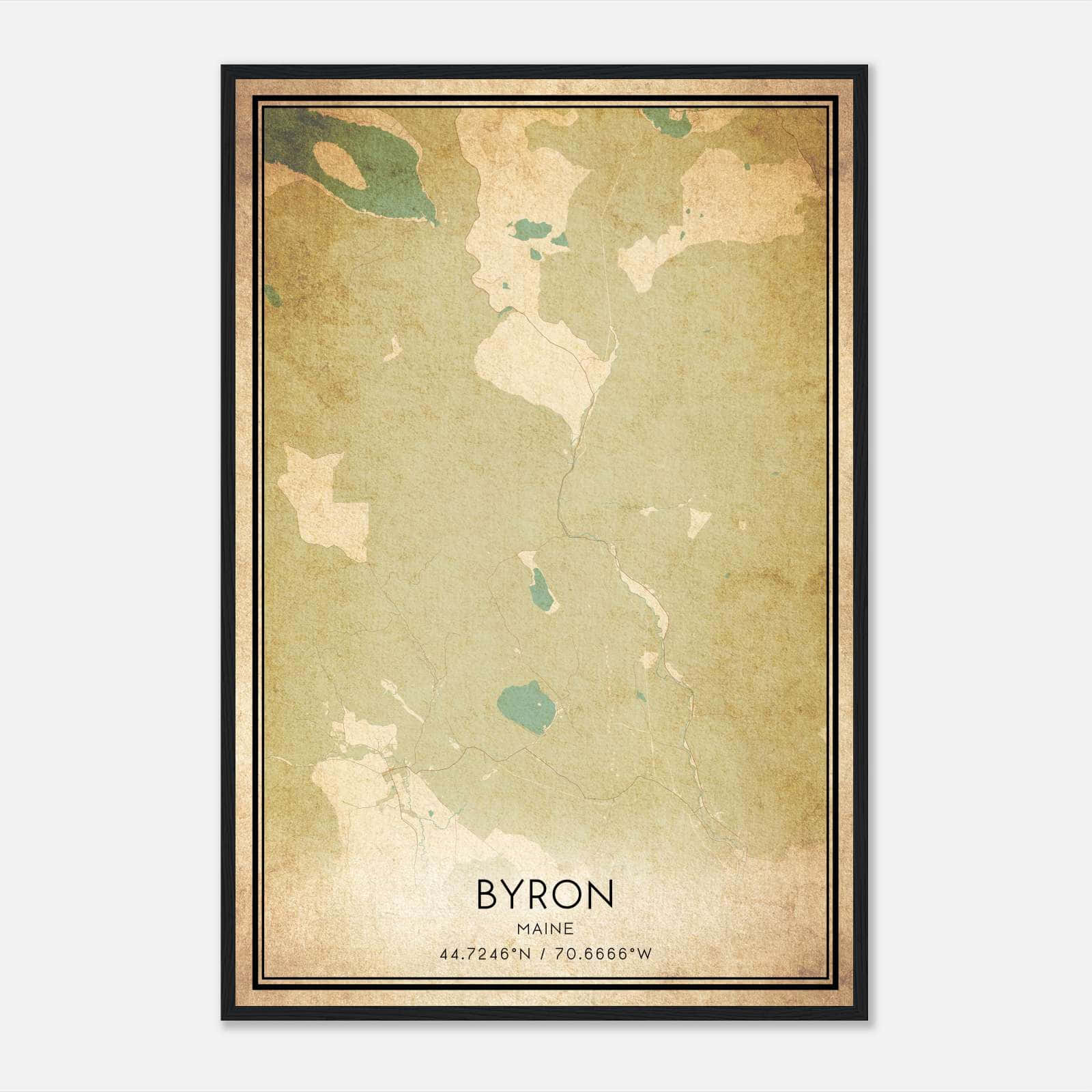 Vintage Byron Maine Map Poster, Byron ME City Road Wall Art Print ...
