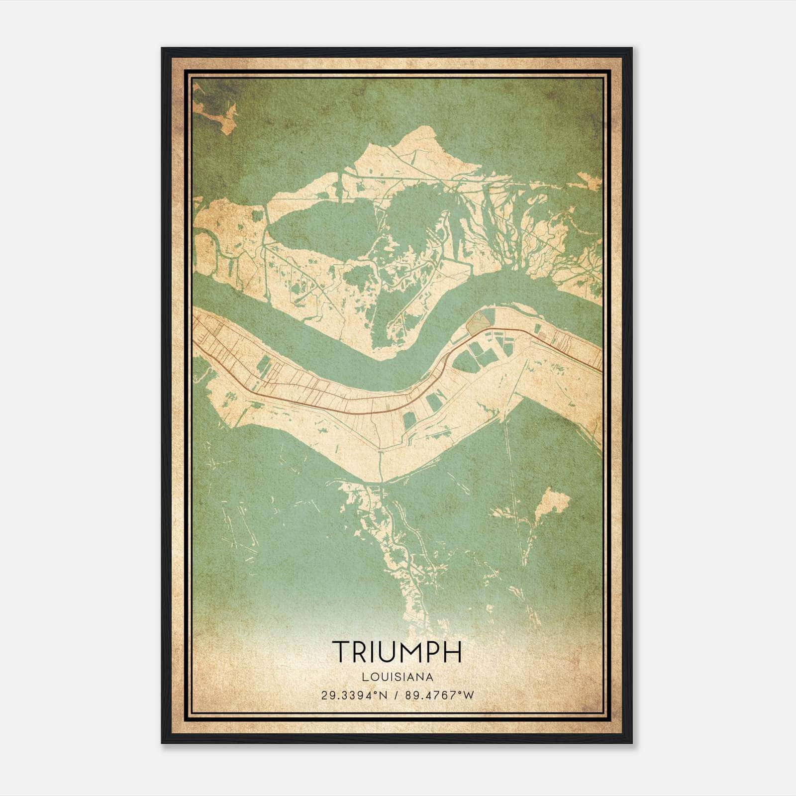 Vintage Triumph Louisiana Map Poster, Triumph LA City Road Wall Art ...