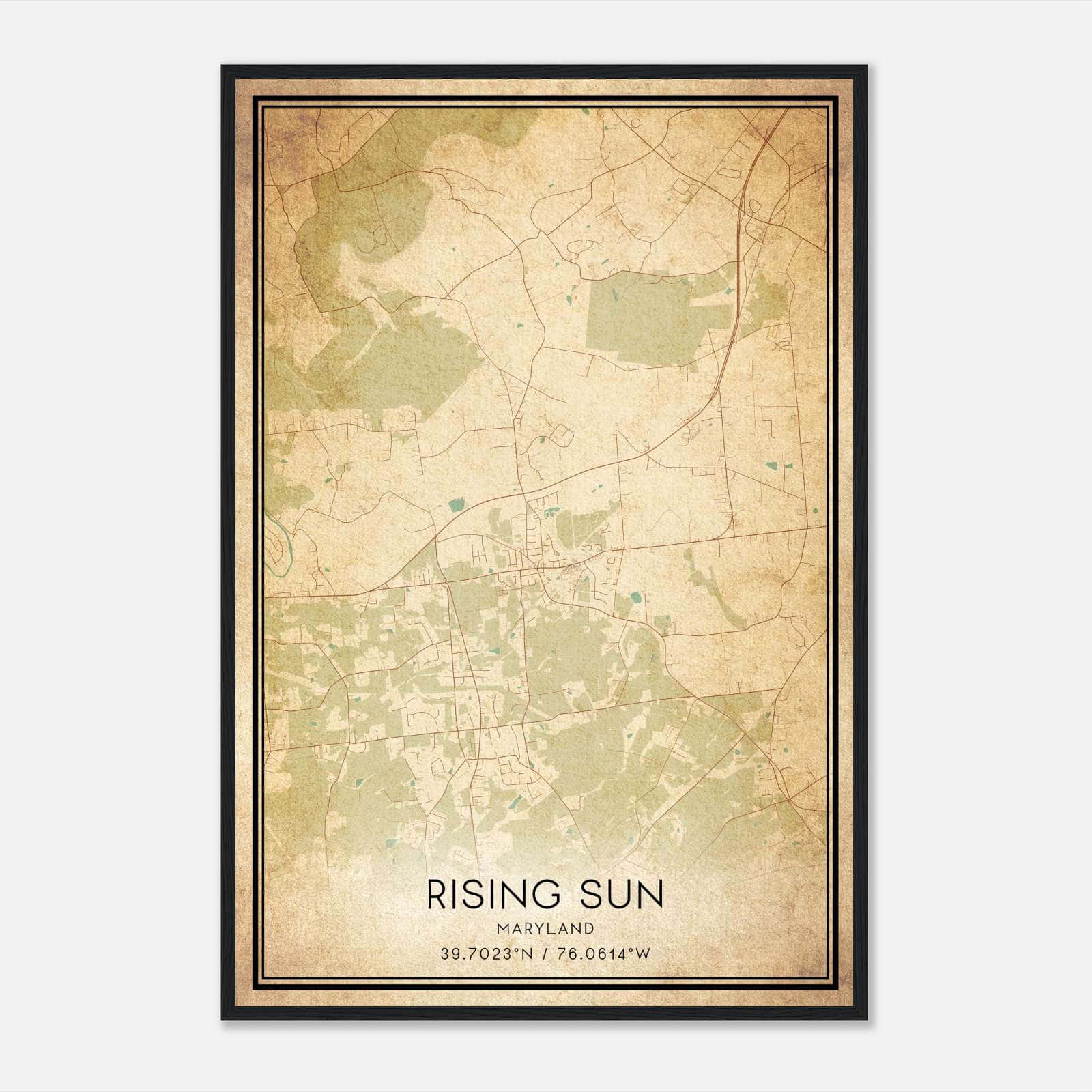 Vintage Rising Sun Maryland Map Poster, Rising Sun MD City Road Wall ...
