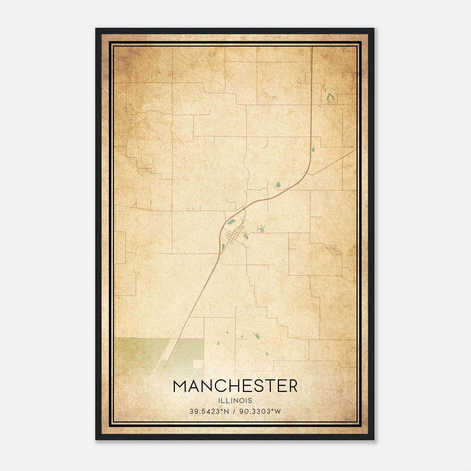 Vintage Manchester Illinois Map Poster, Manchester IL City Road Wall ...