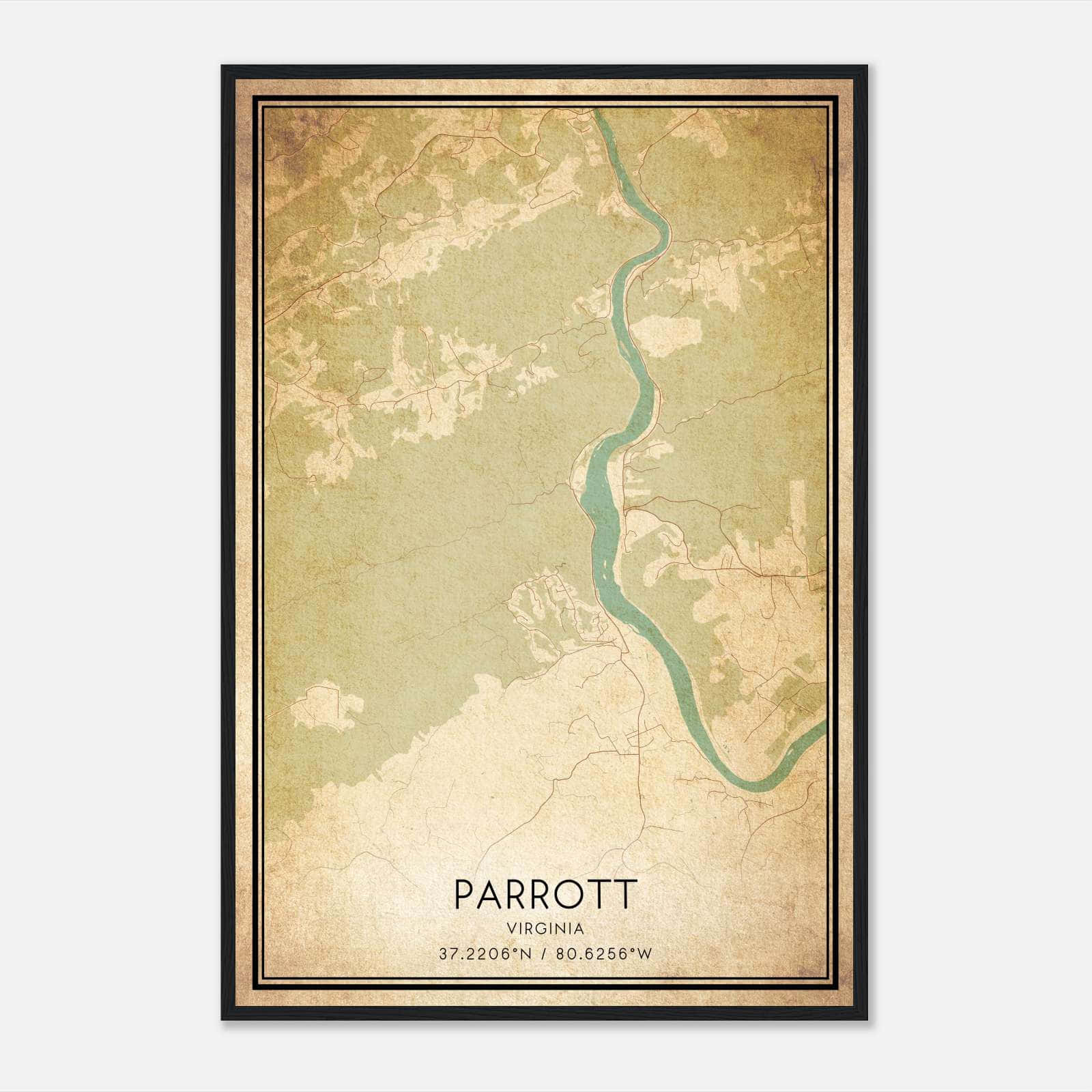 Vintage Parrott Virginia Map Poster, Parrott VA City Road Wall Art ...