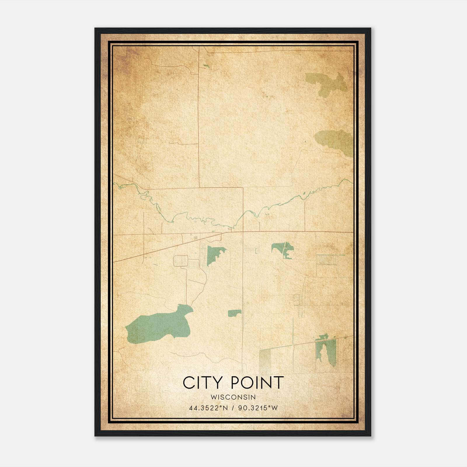Vintage City Point Wisconsin Map Poster, City Point WI City Road Wall ...