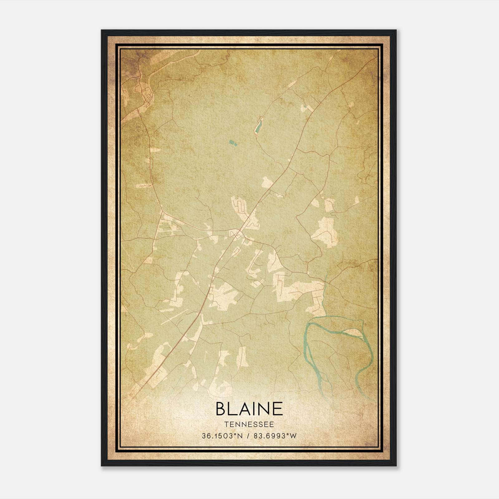 Vintage Blaine Tennessee Map Poster, Blaine TN City Road Wall Art Print ...