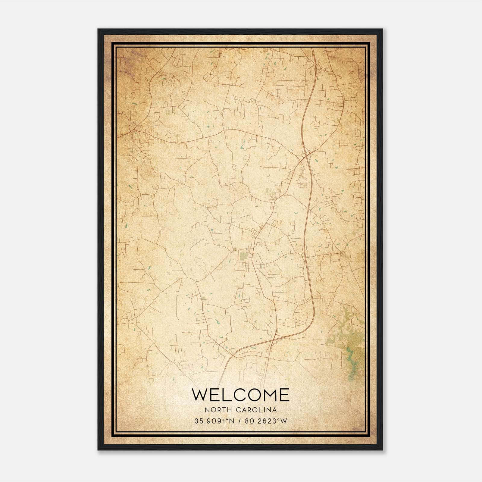 Vintage Welcome North Carolina Map Poster, Welcome NC City Road Wall ...