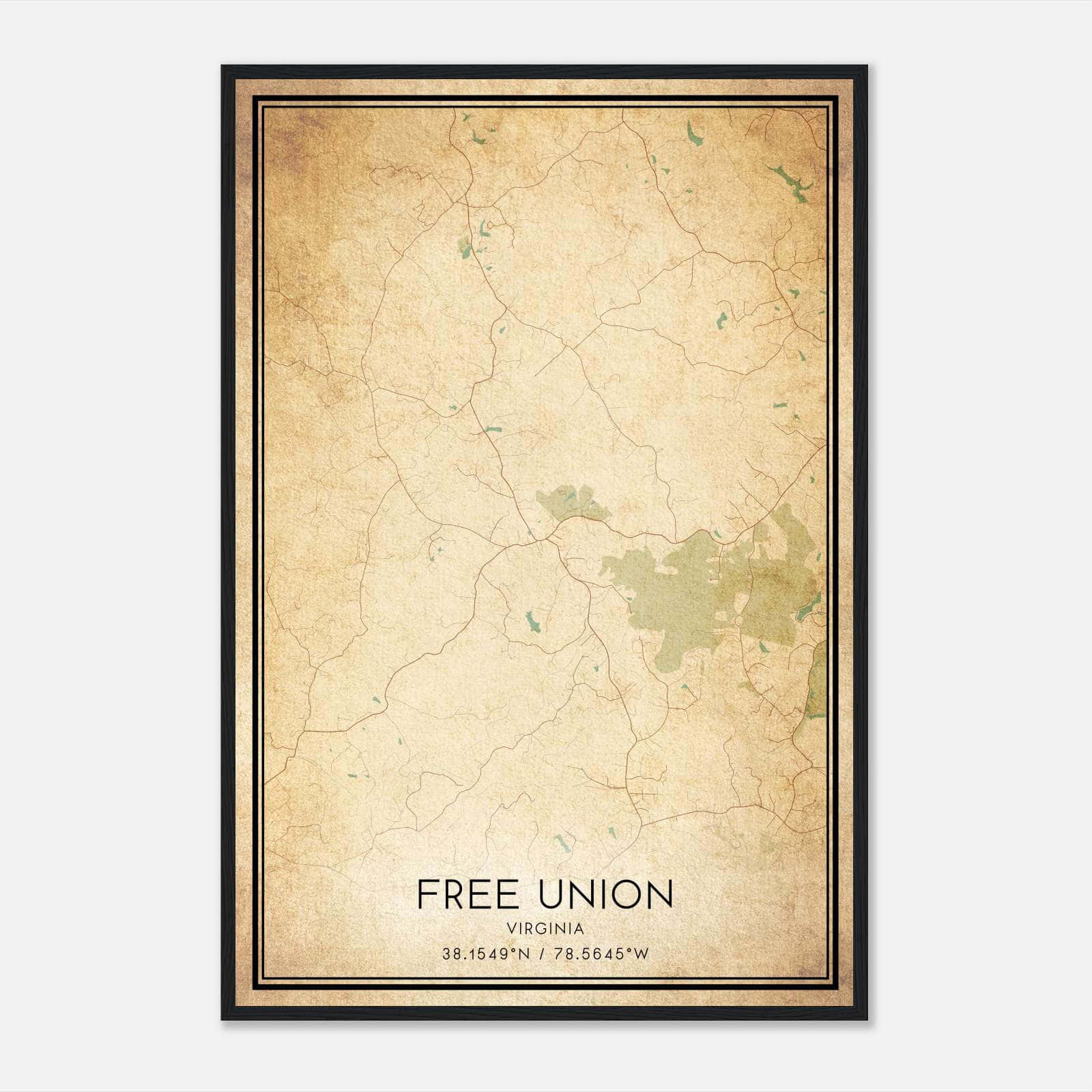 Vintage Free Union Virginia Map Poster, Free Union VA City Road Wall ...