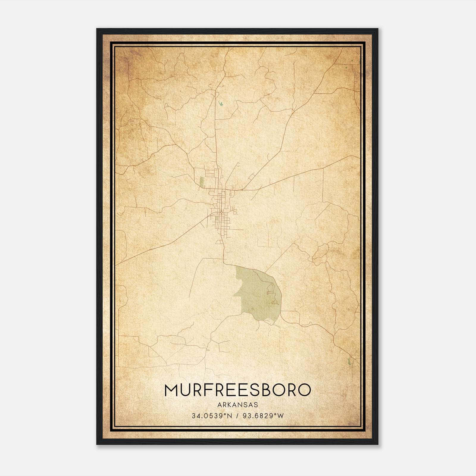 Vintage Murfreesboro Arkansas Map Poster, Murfreesboro AR City Road ...