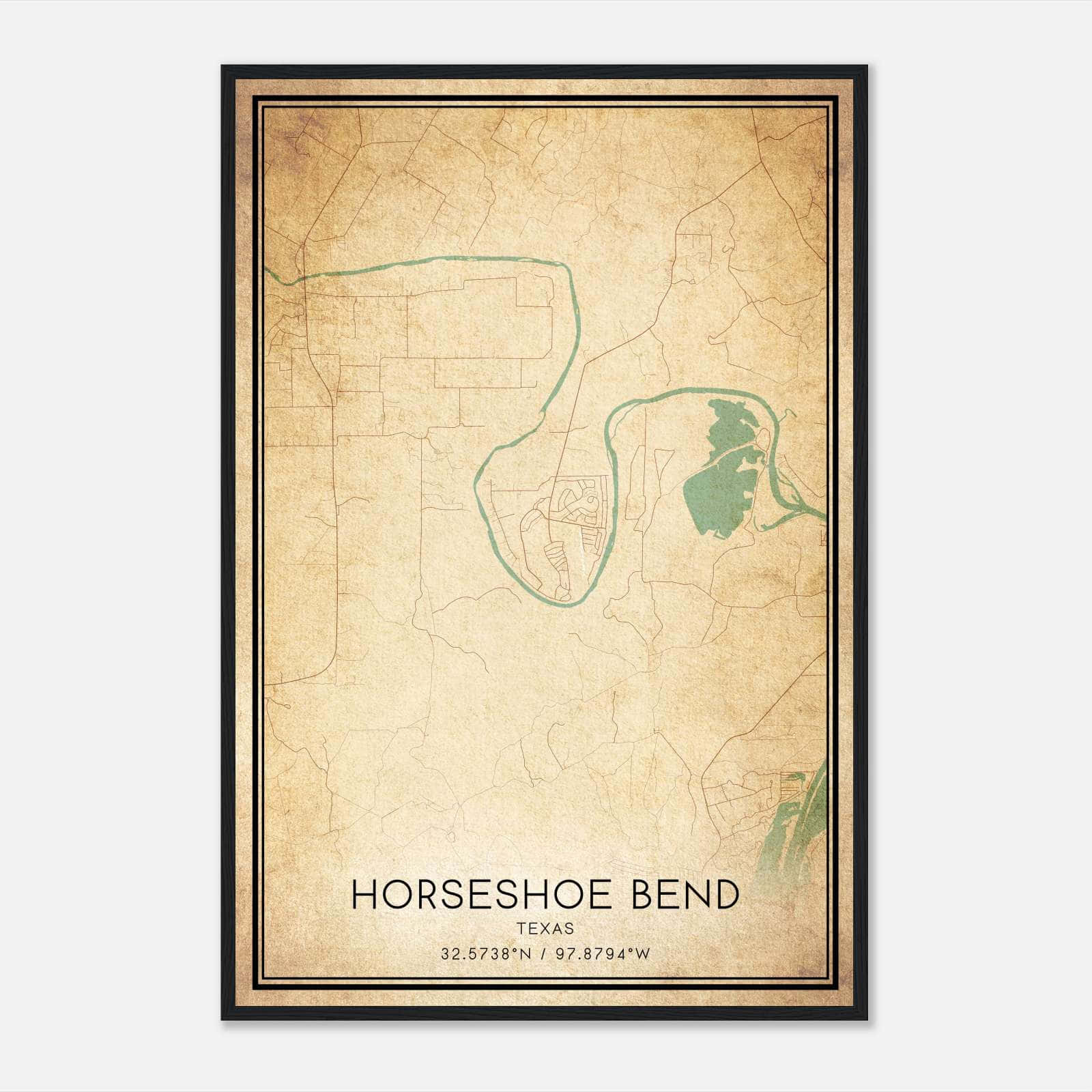Vintage Horseshoe Bend Texas Map Poster, Horseshoe Bend TX City Road ...