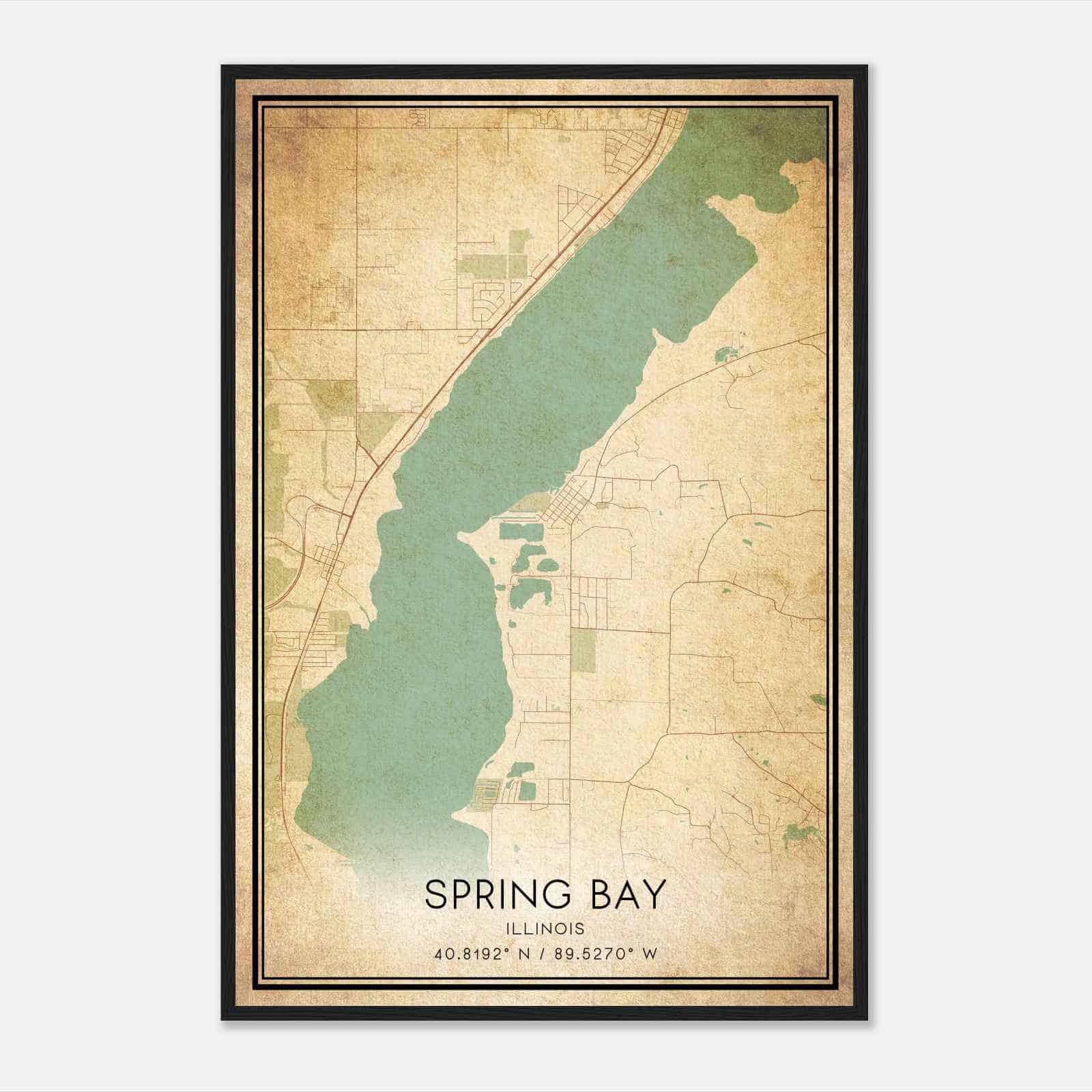 Vintage Spring Bay Illinois Map Poster, Spring Bay IL City Road Wall ...
