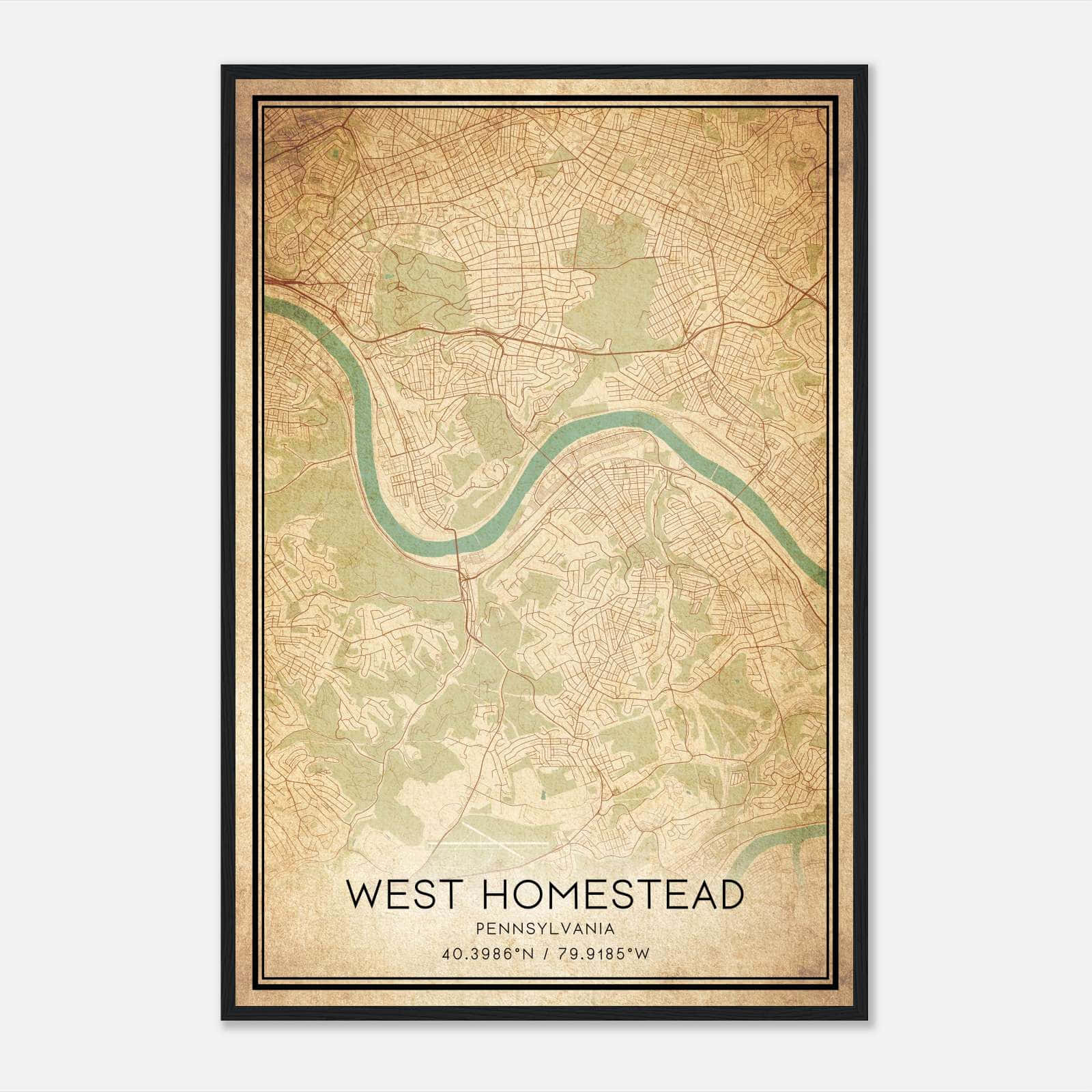 Vintage West Homestead Pennsylvania Map Poster, West Homestead PA City ...