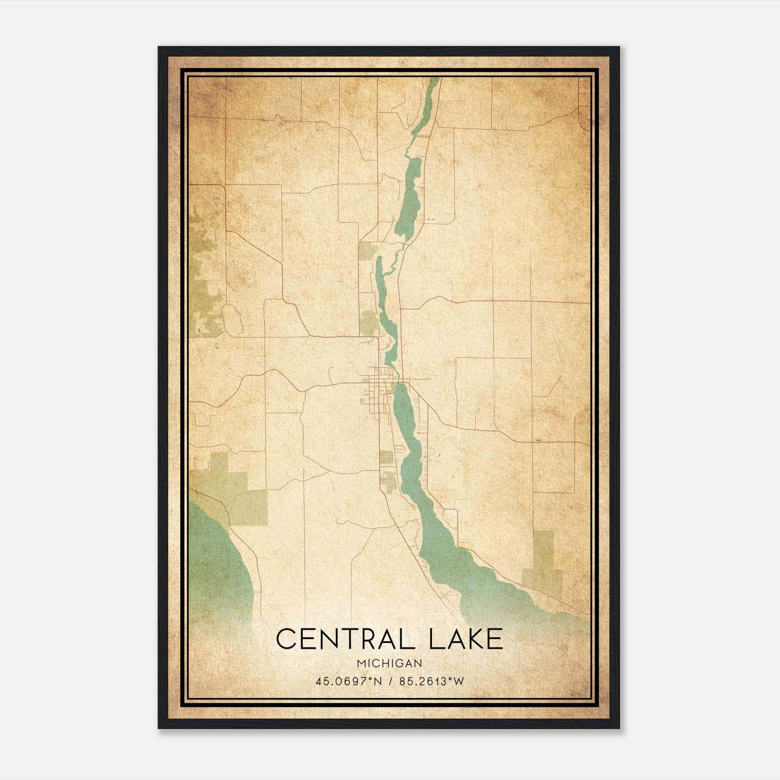 Vintage Central Lake Michigan Map Poster, Central Lake MI City Road ...
