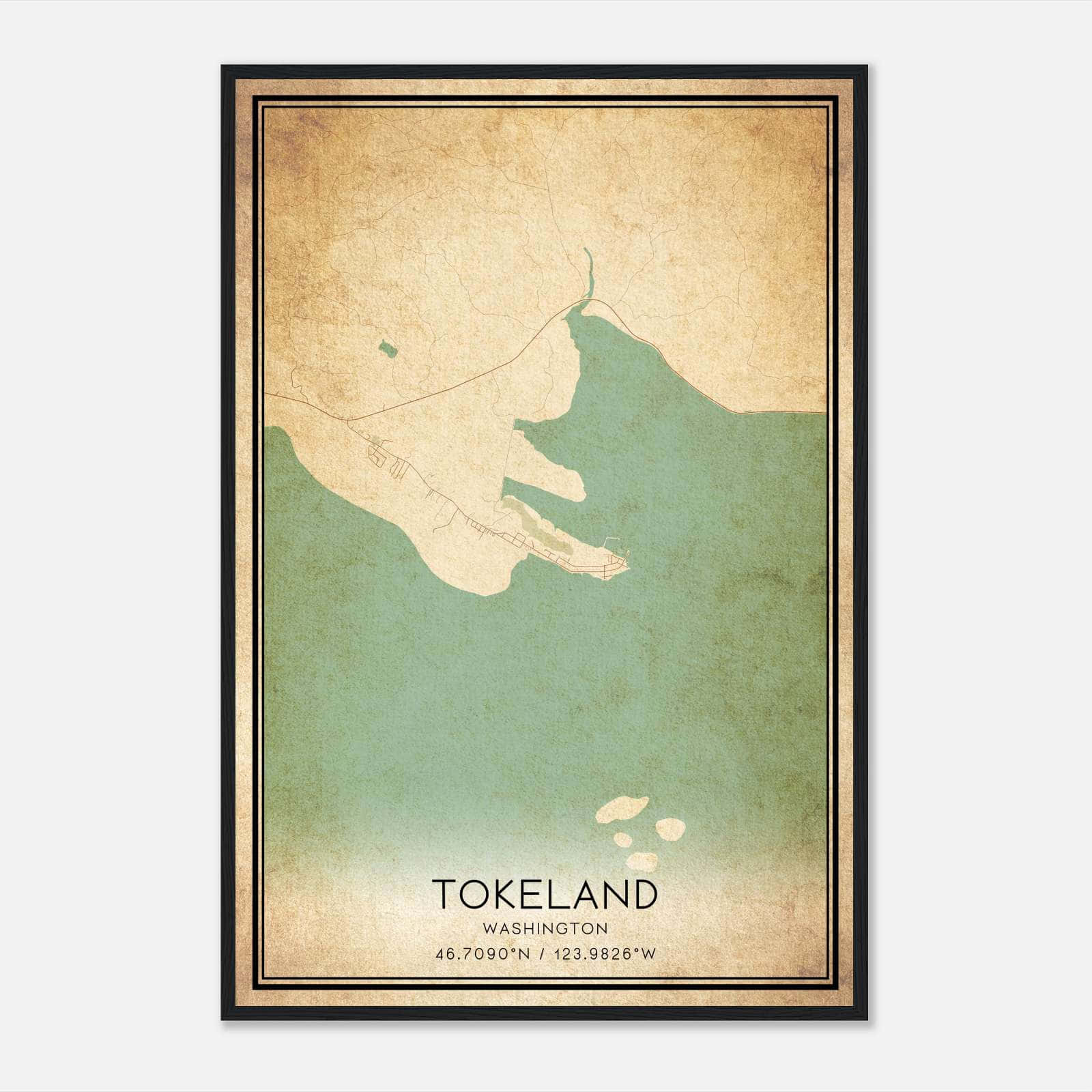 Vintage Tokeland Washington Map Poster, Tokeland WA City Road Wall Art ...