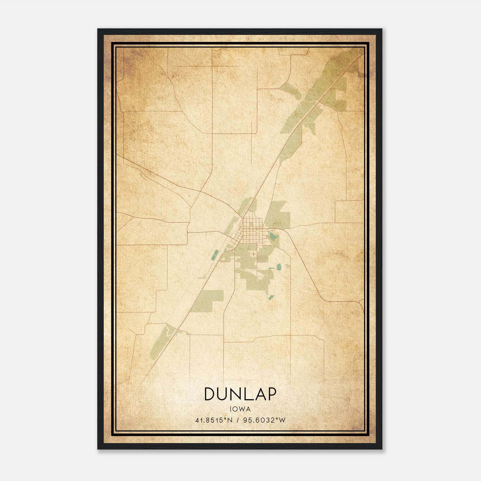 Vintage Dunlap Iowa Map Poster, Dunlap IA City Road Wall Art Print ...