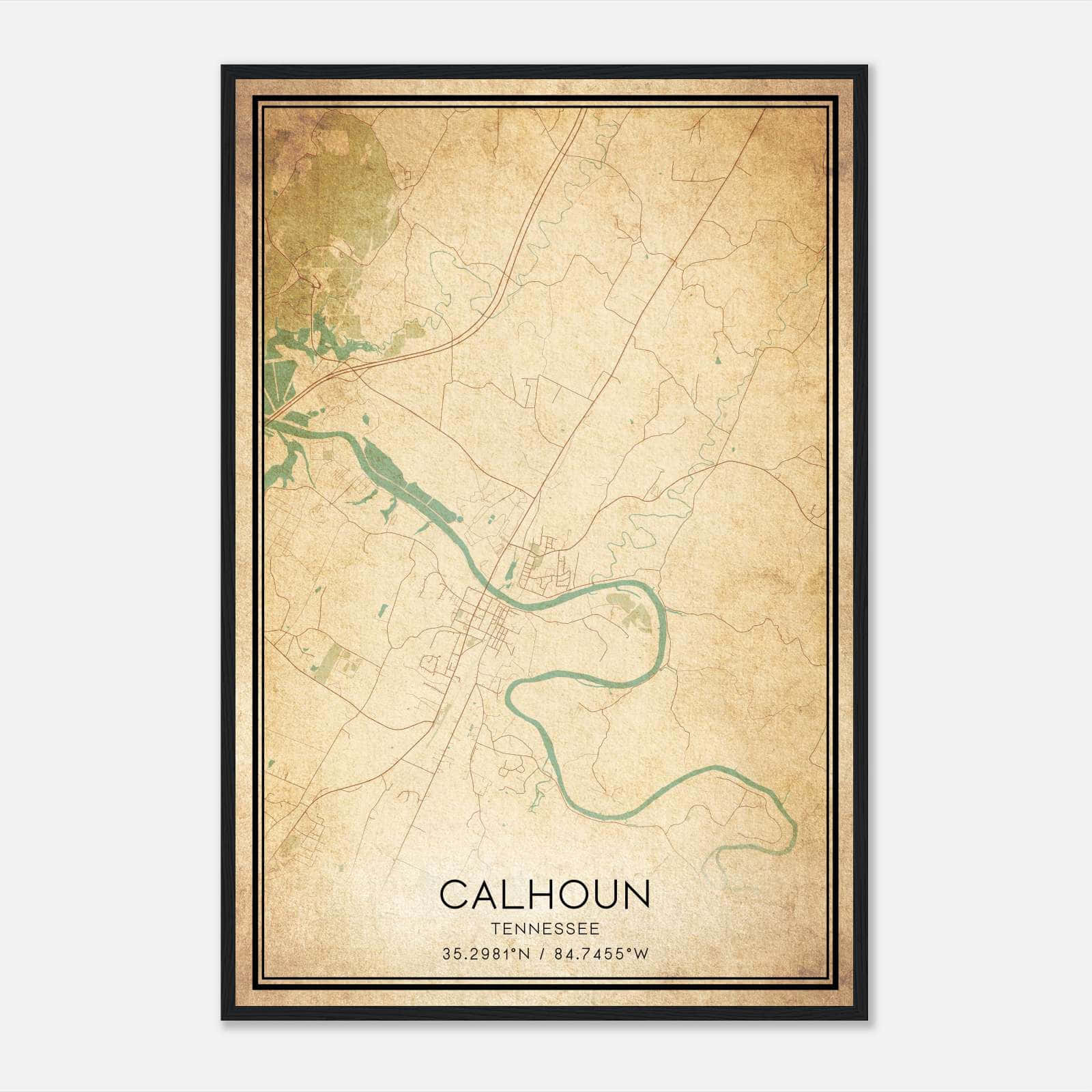 Vintage Calhoun Tennessee Map Poster, Calhoun TN City Road Wall Art ...