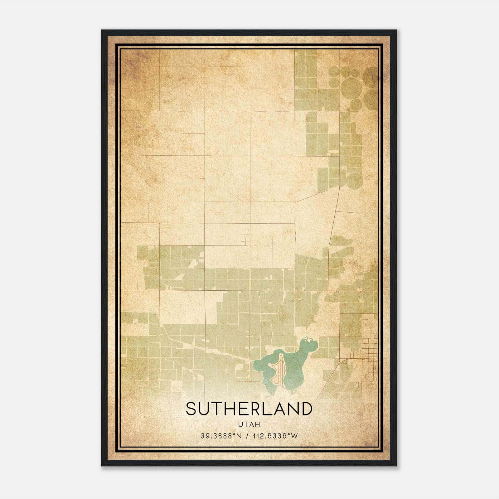 Vintage Sutherland Utah Map Poster, Sutherland UT City Road Wall Art ...