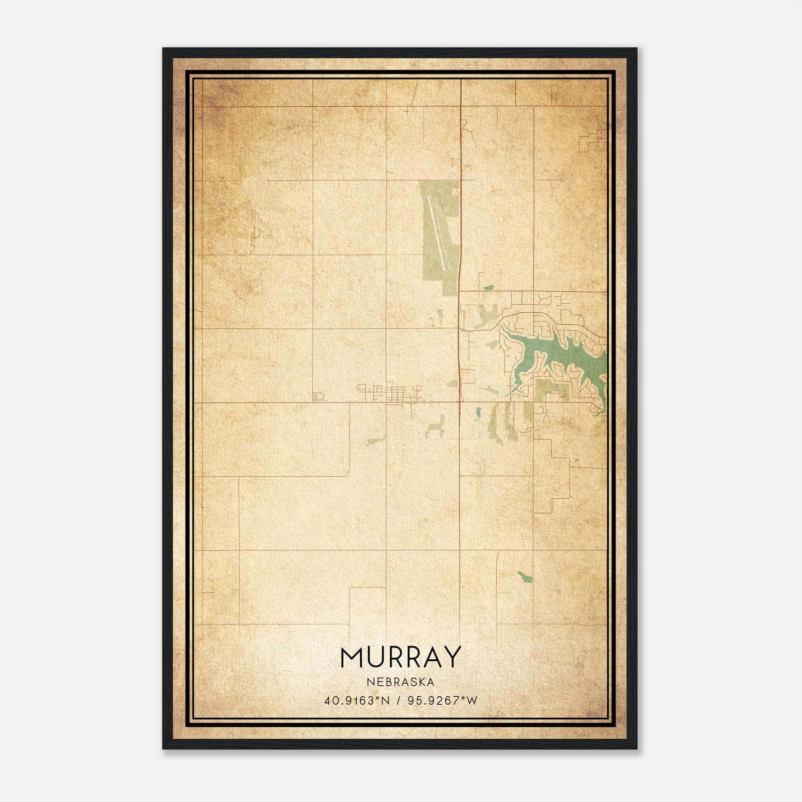 Vintage Murray Nebraska Map Poster, Murray NE City Road Wall Art Print ...