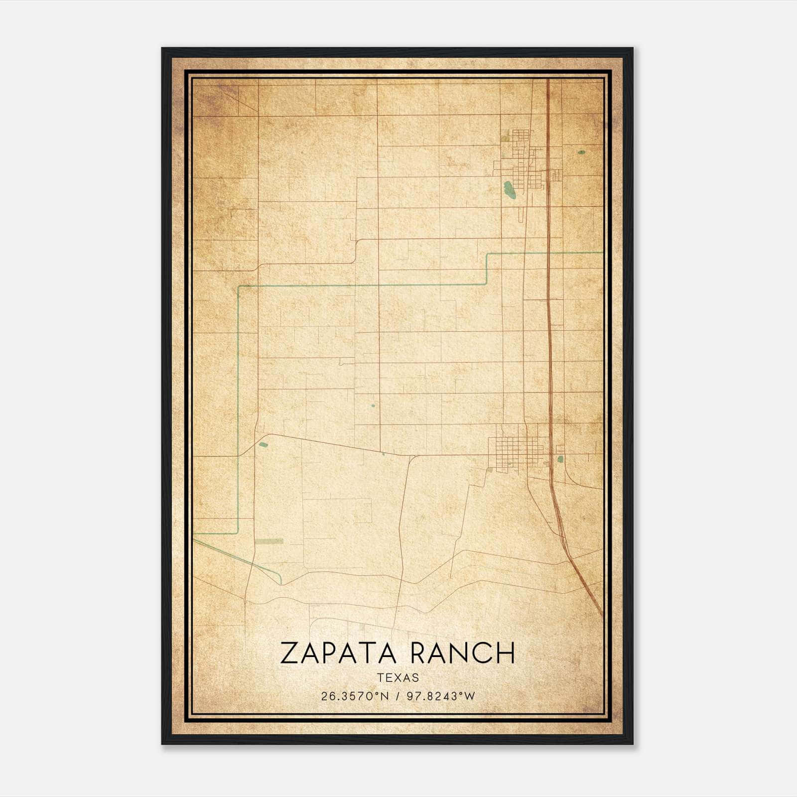 Vintage Zapata Ranch Texas Map Poster, Zapata Ranch TX City Road Wall ...