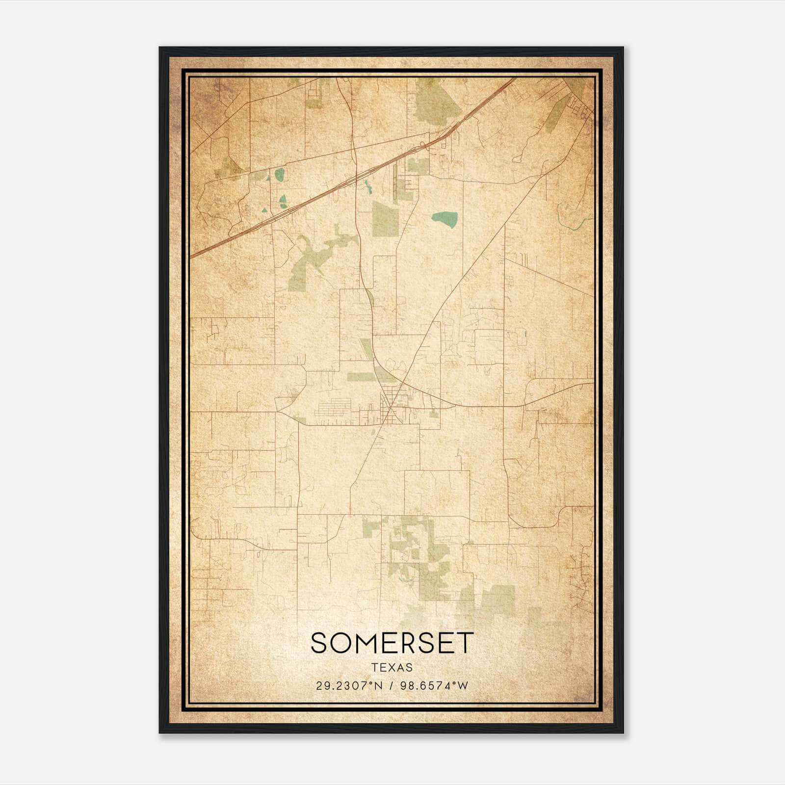 Vintage Somerset Texas Map Poster, Somerset TX City Road Wall Art Print ...