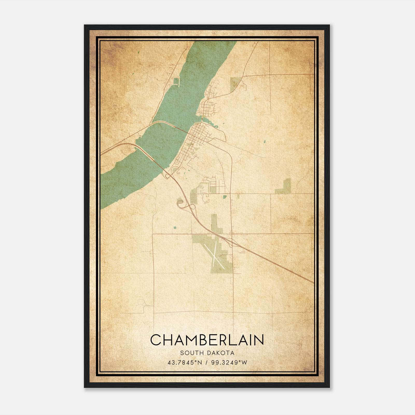 Vintage Chamberlain South Dakota Map Poster, Chamberlain SD City Road ...