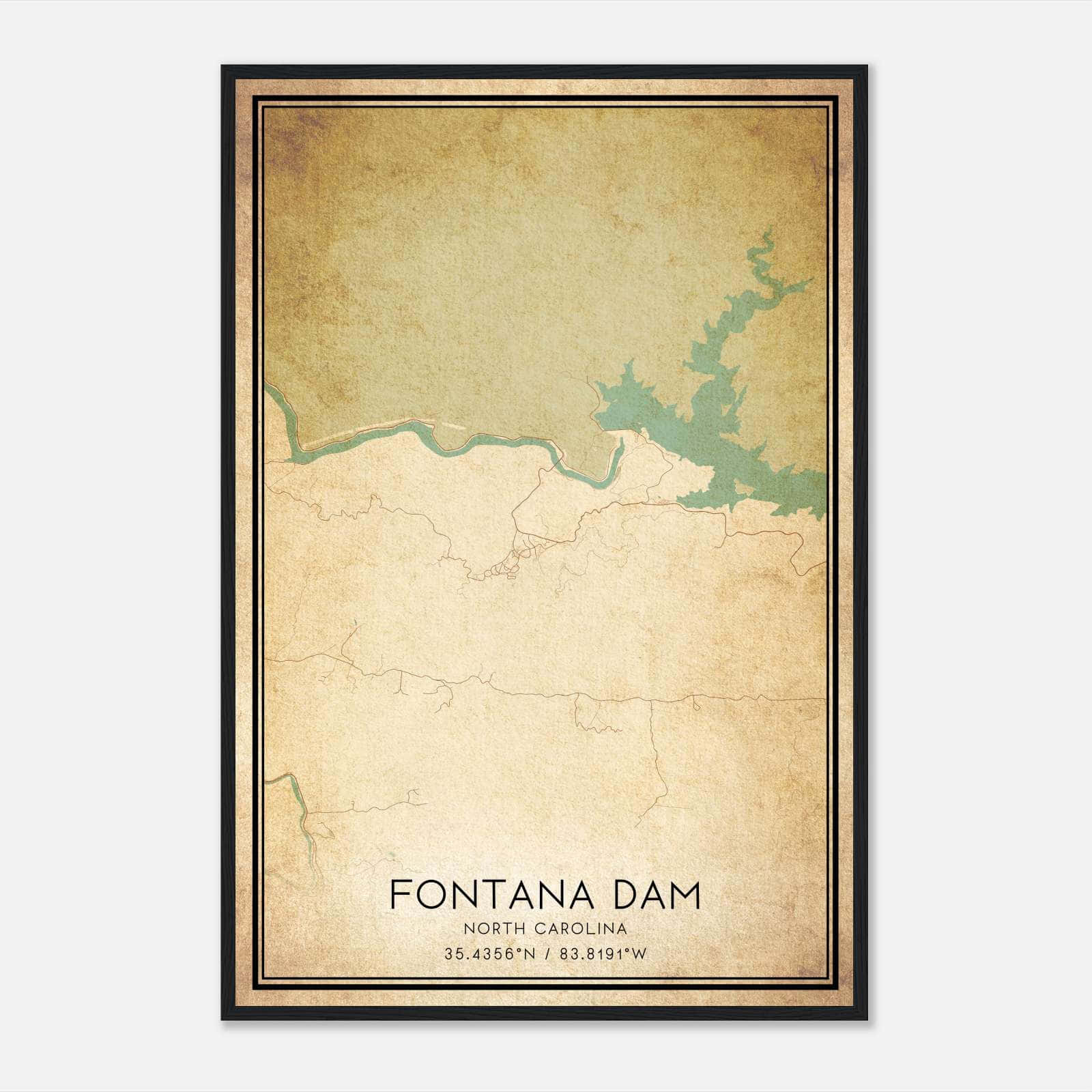 Vintage Fontana Dam North Carolina Map Poster, Fontana Dam NC City Road ...