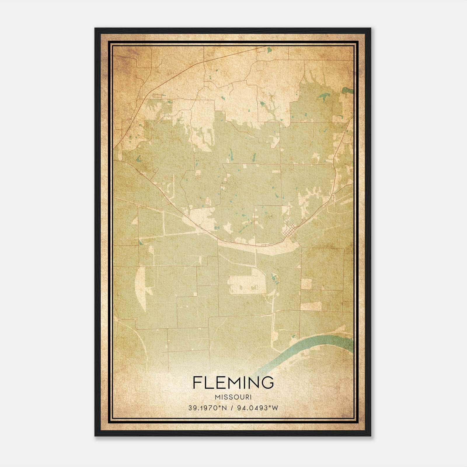 Vintage Fleming Missouri Map Poster, Fleming MO City Road Wall Art ...