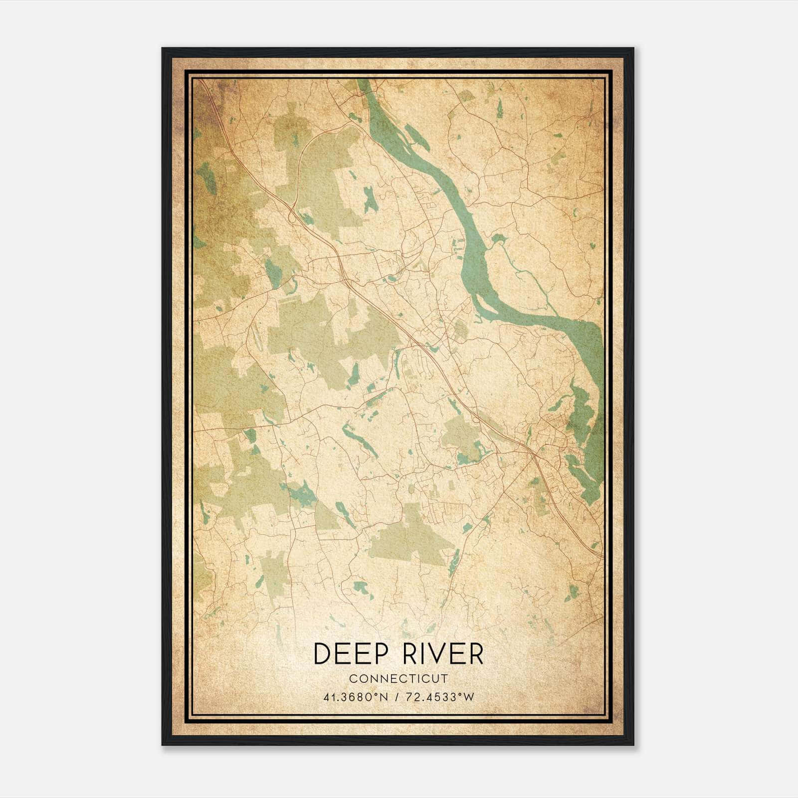 Vintage Deep River Connecticut Map Poster, Deep River CT City Road Wall ...