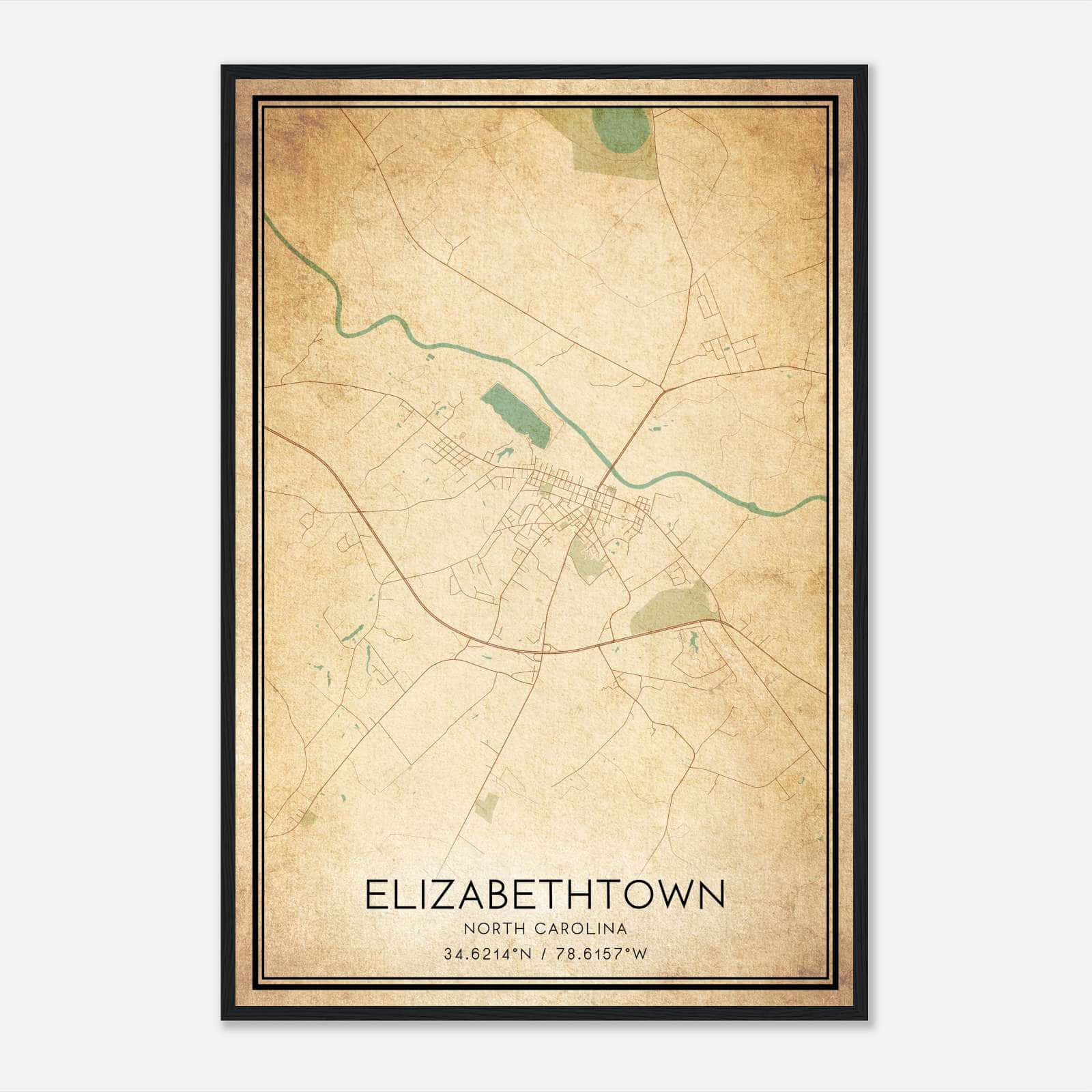 Vintage Elizabethtown North Carolina Map Poster, Elizabethtown NC City ...