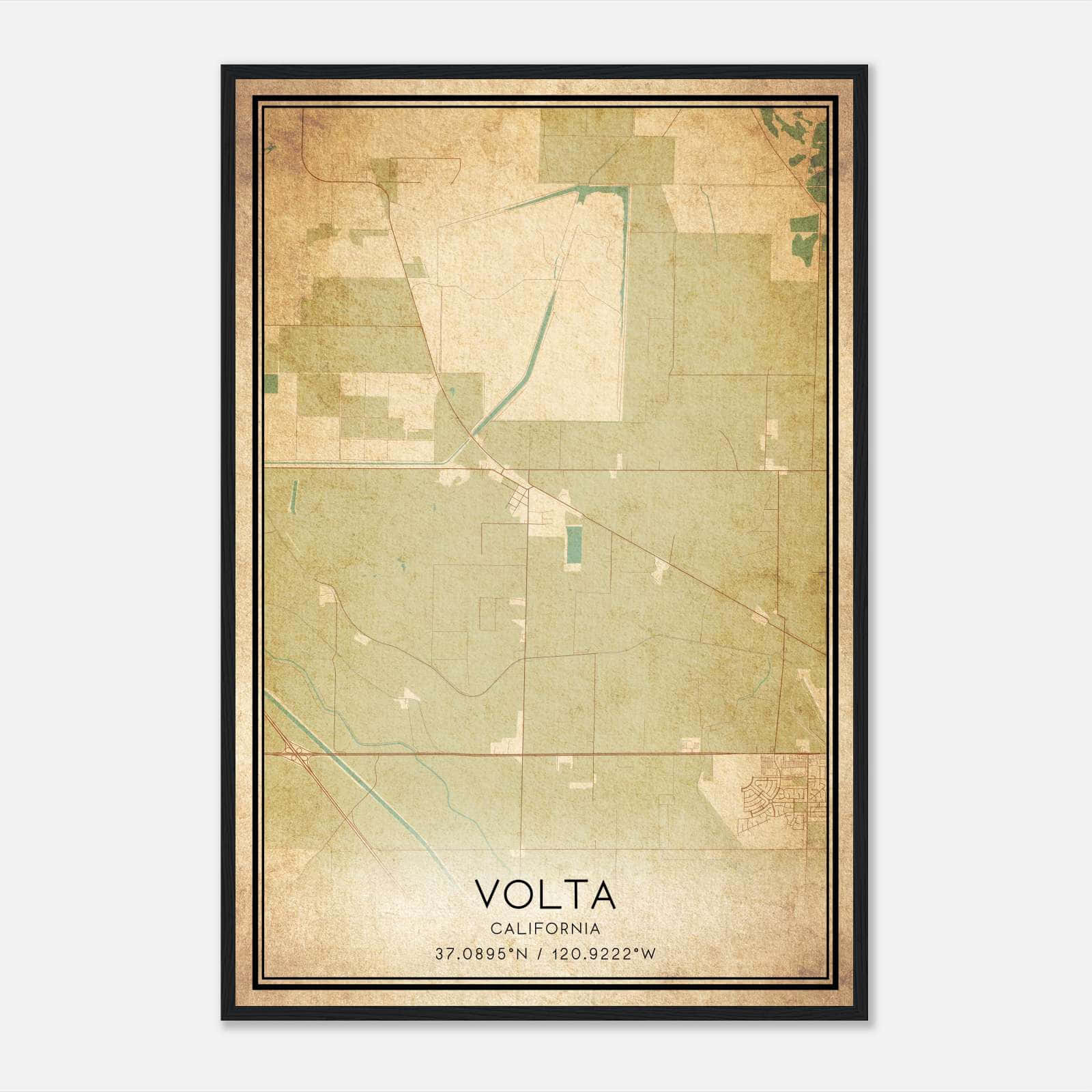Vintage Volta California Map Poster, Volta CA City Road Wall Art Print ...