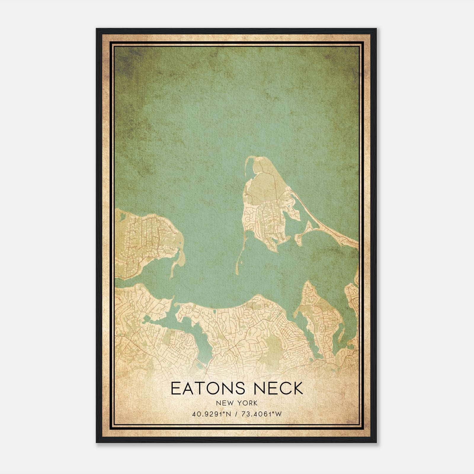 Vintage Eatons Neck New York Map Poster, Eatons Neck NY City Road Wall ...