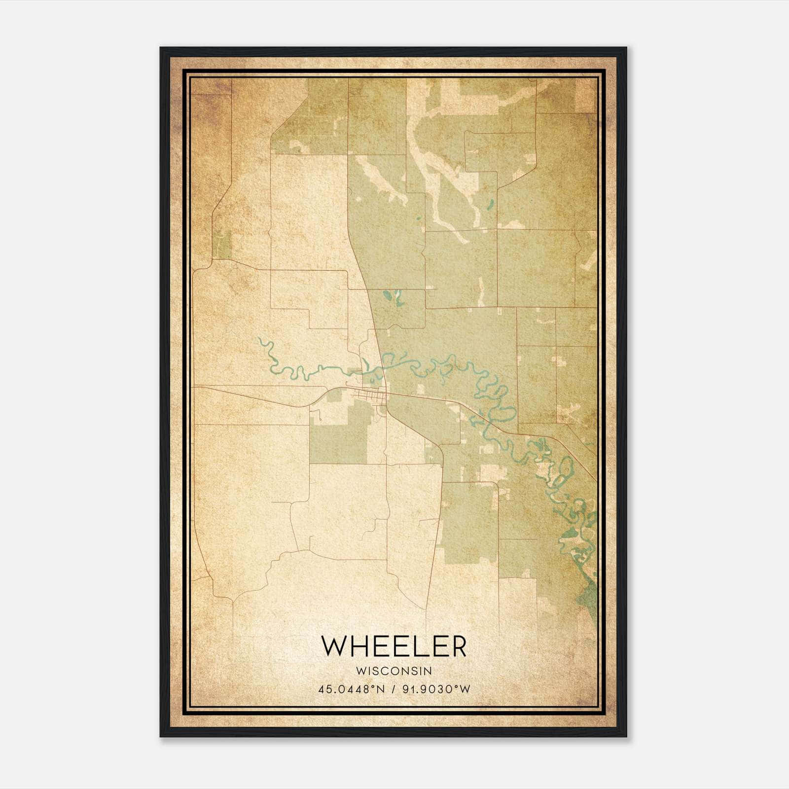 Vintage Wheeler Wisconsin Map Poster, Wheeler WI City Road Wall Art ...