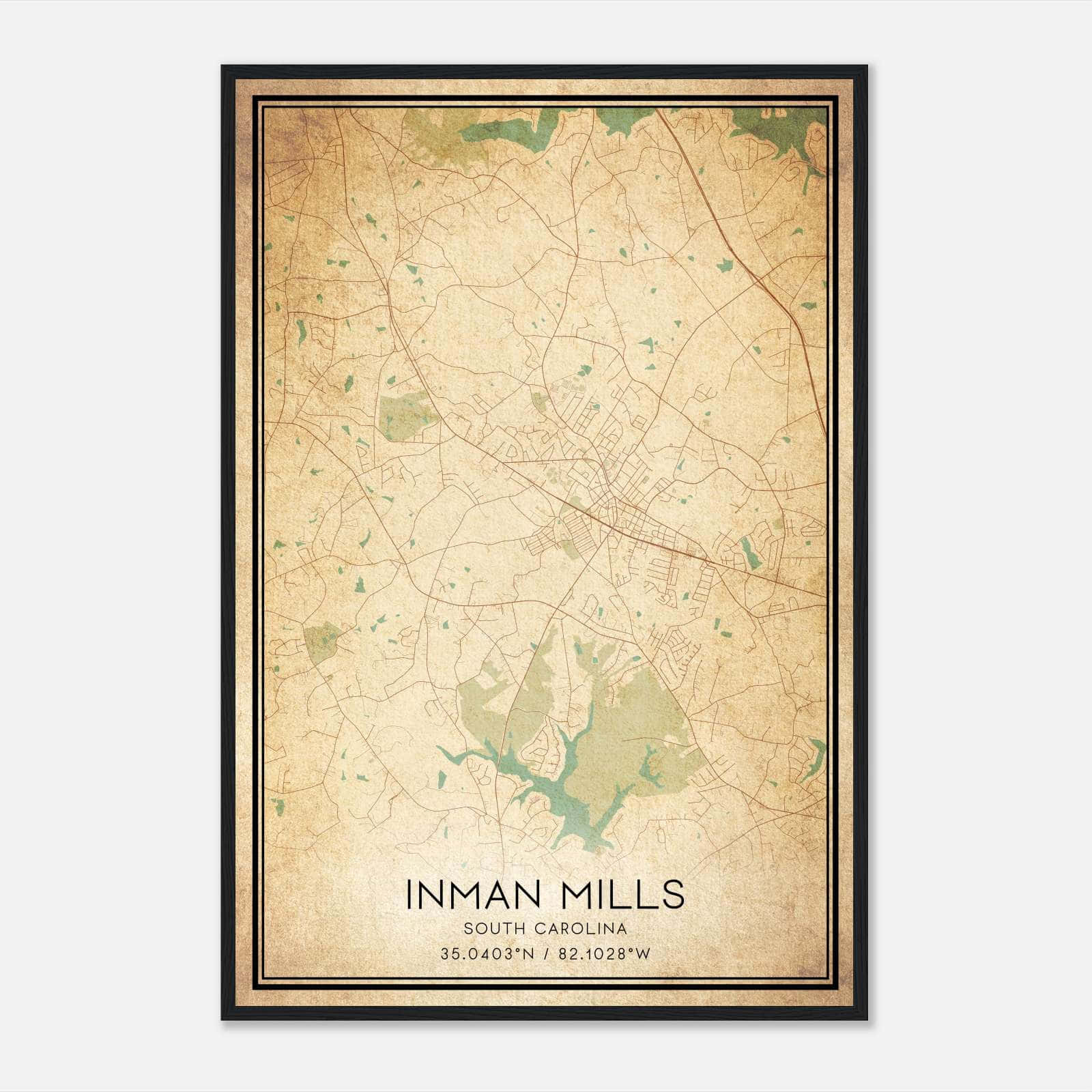 Vintage Inman Mills South Carolina Map Poster, Inman Mills SC City Road ...