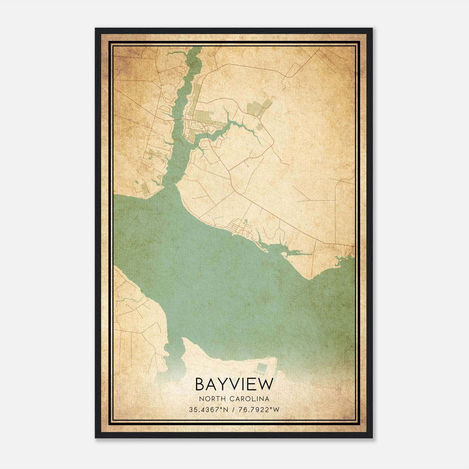 Vintage Bayview North Carolina Map Poster, Bayview NC City Road Wall ...