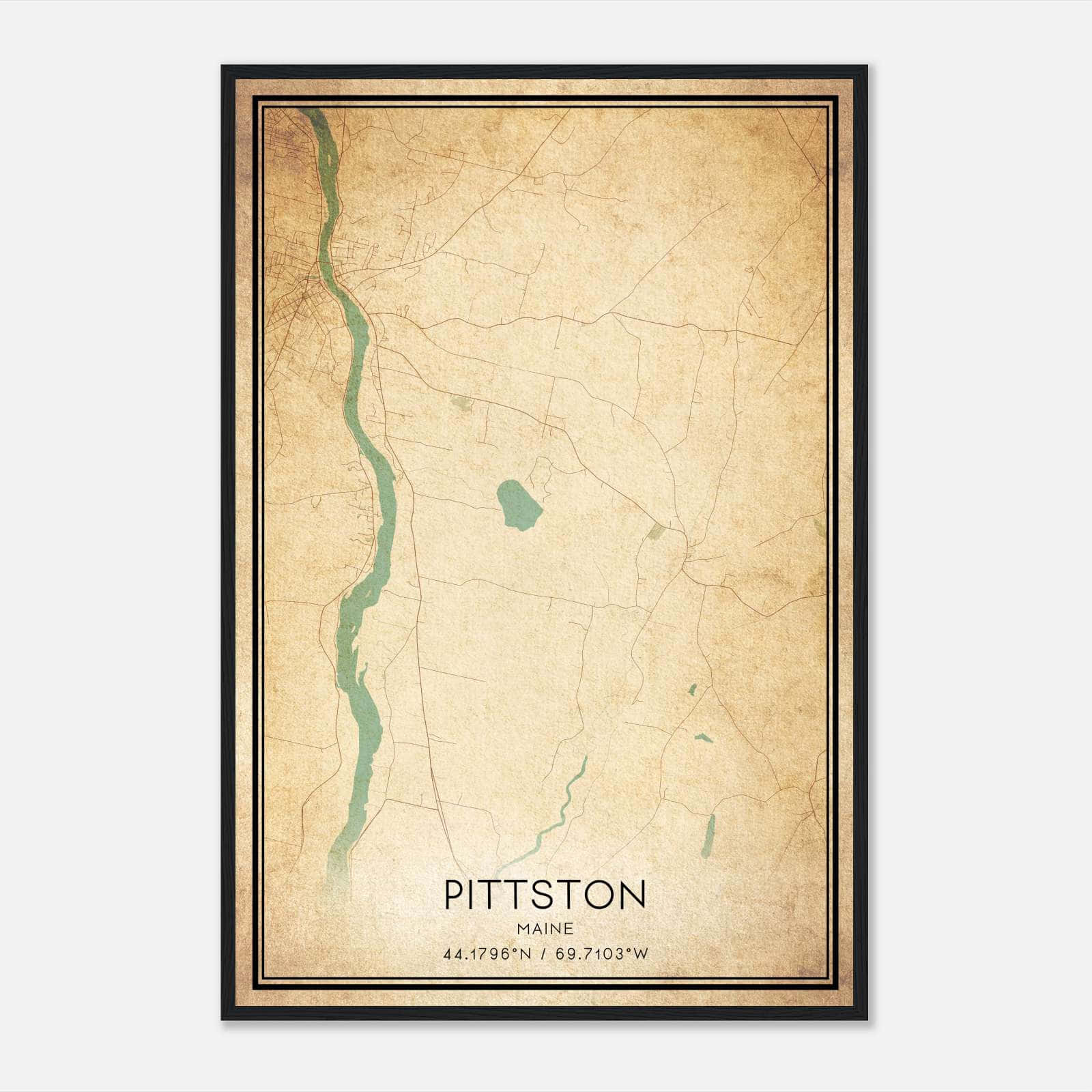 Vintage Pittston Maine Map Poster, Pittston ME City Road Wall Art Print ...