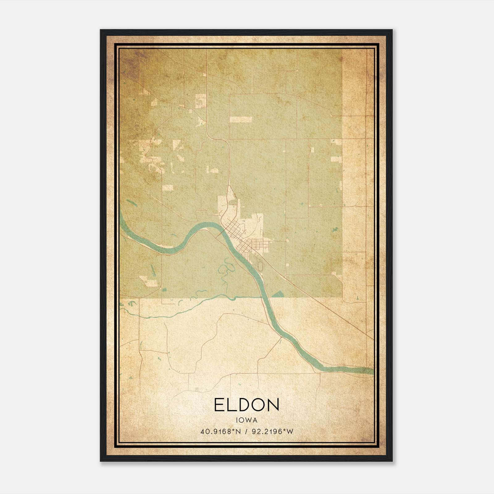 Vintage Eldon Iowa Map Poster, Eldon IA City Road Wall Art Print ...