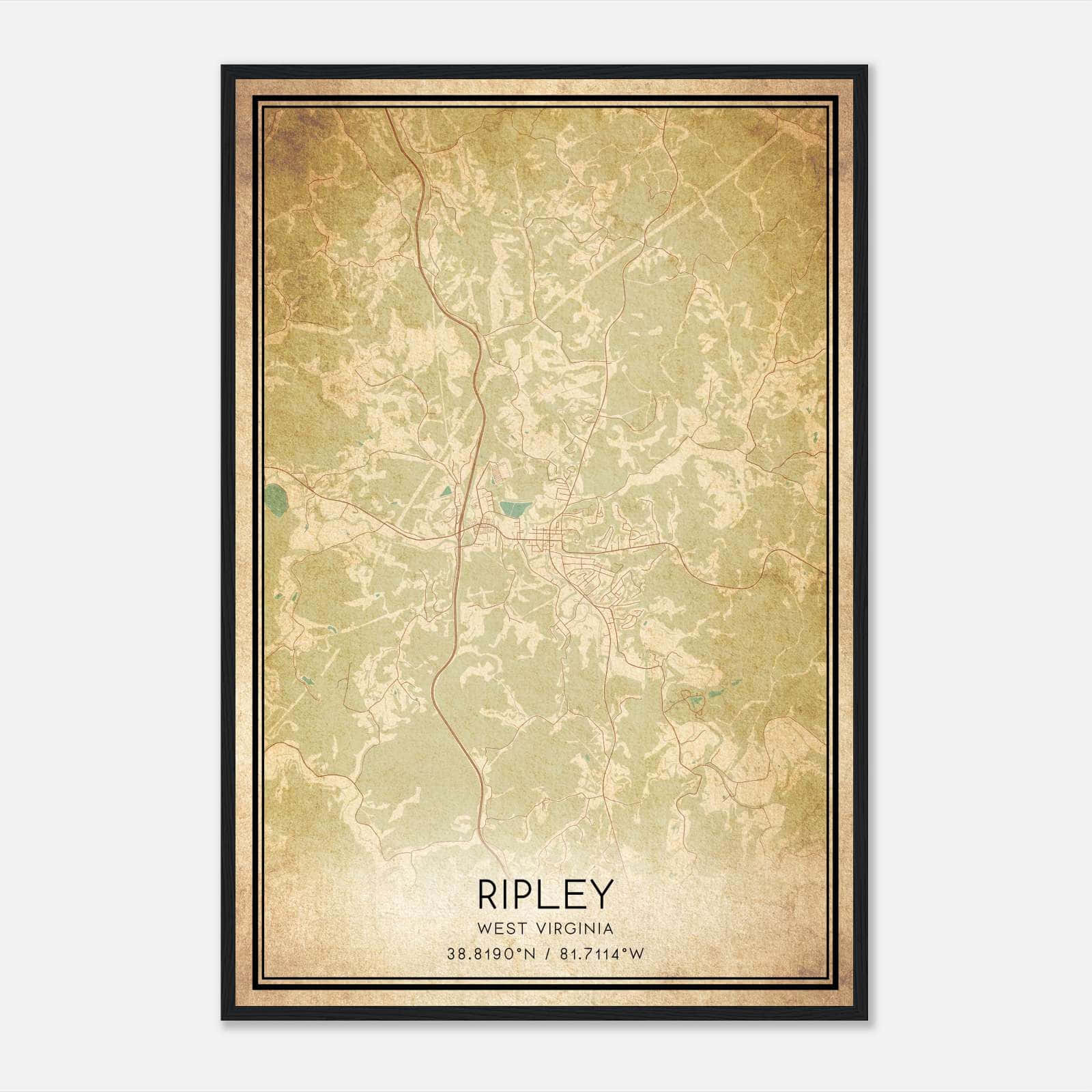Vintage Ripley West Virginia Map Poster, Ripley WV City Road Wall Art ...