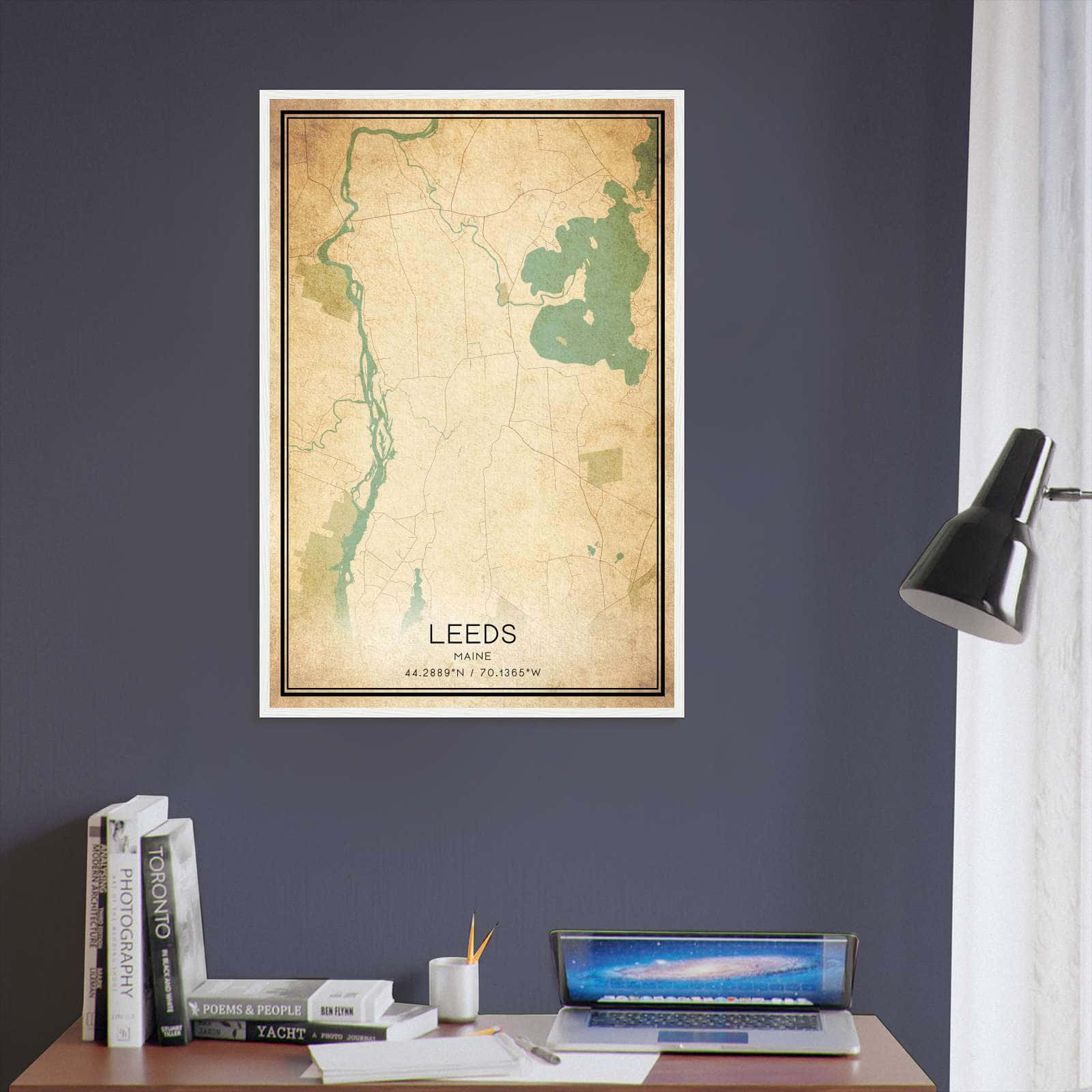 Vintage Leeds Maine Map Poster, Leeds ME City Road Wall Art Print ...