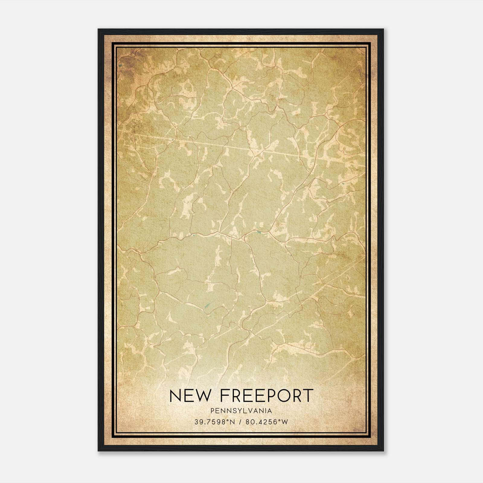 Vintage New Freeport Pennsylvania Map Poster, New Freeport PA City Road ...