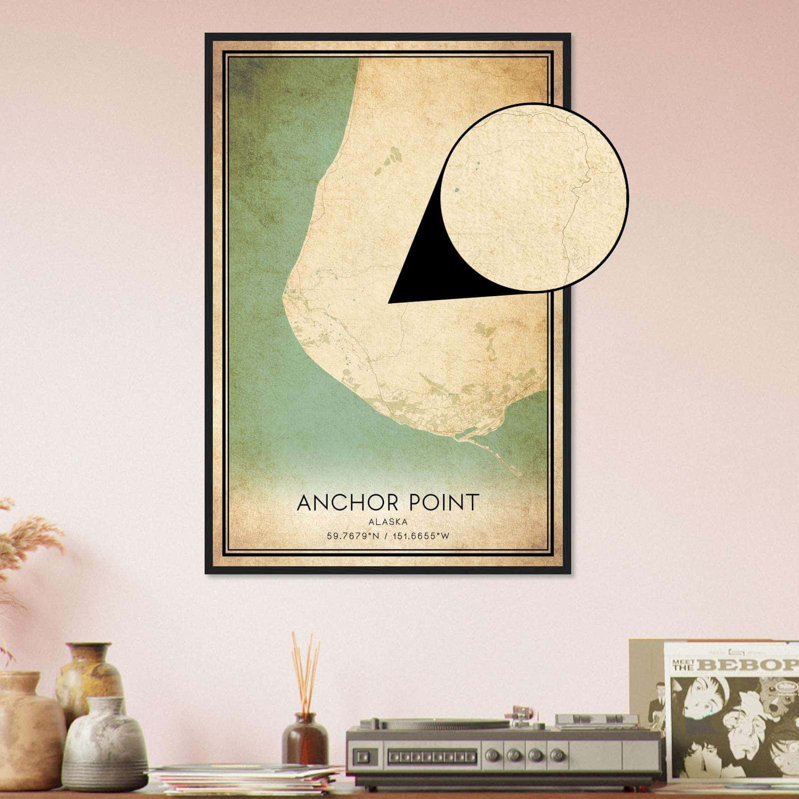 Vintage Anchor Point Alaska Map Poster, Anchor Point AK City Road Wall ...