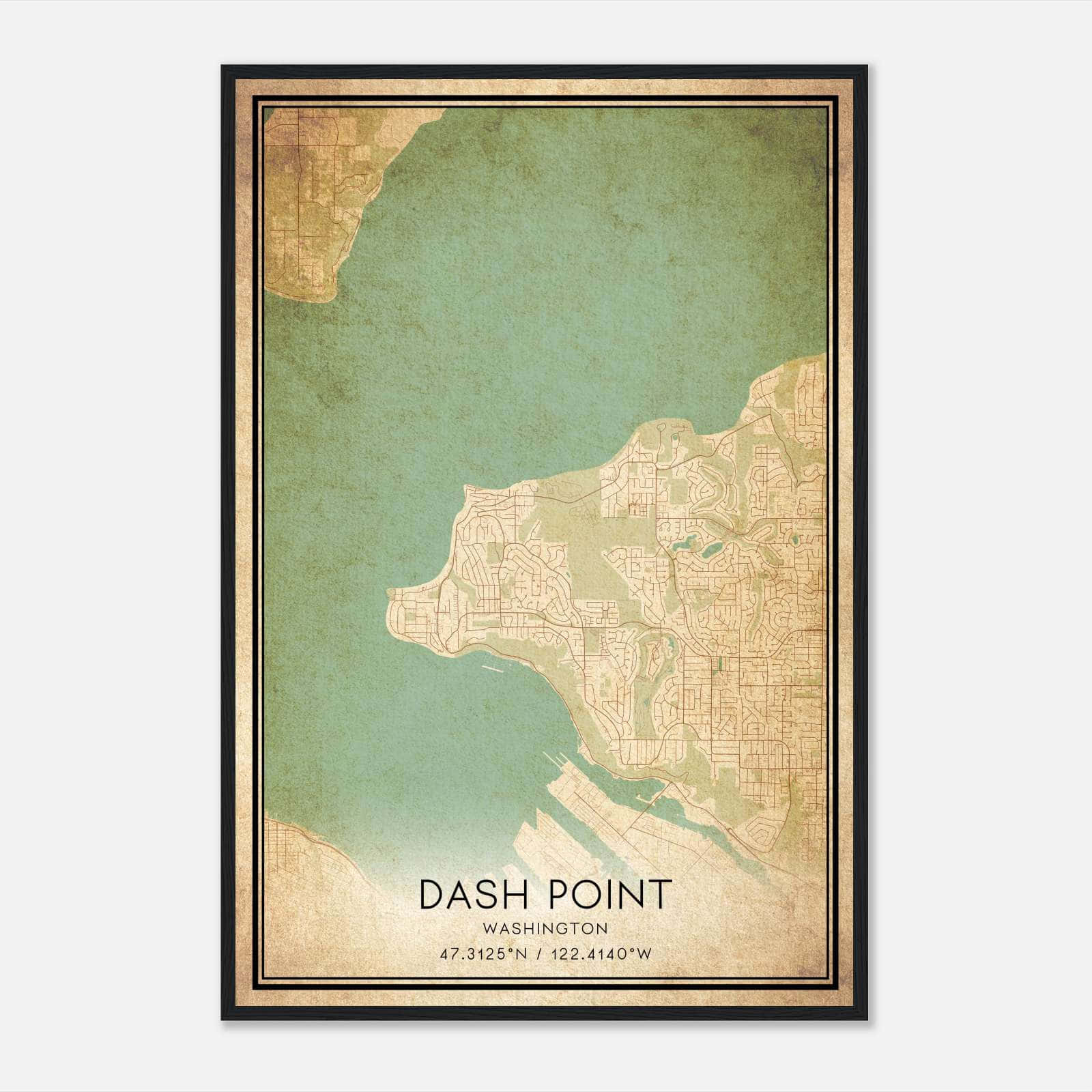 Vintage Dash Point Washington Map Poster, Dash Point WA City Road Wall ...