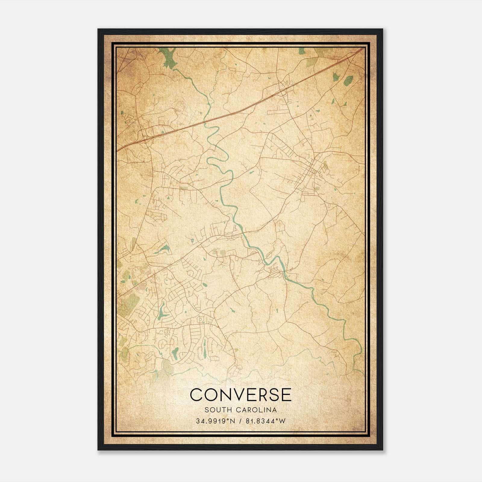 Vintage Converse South Carolina Map Poster, Converse SC City Road Wall ...