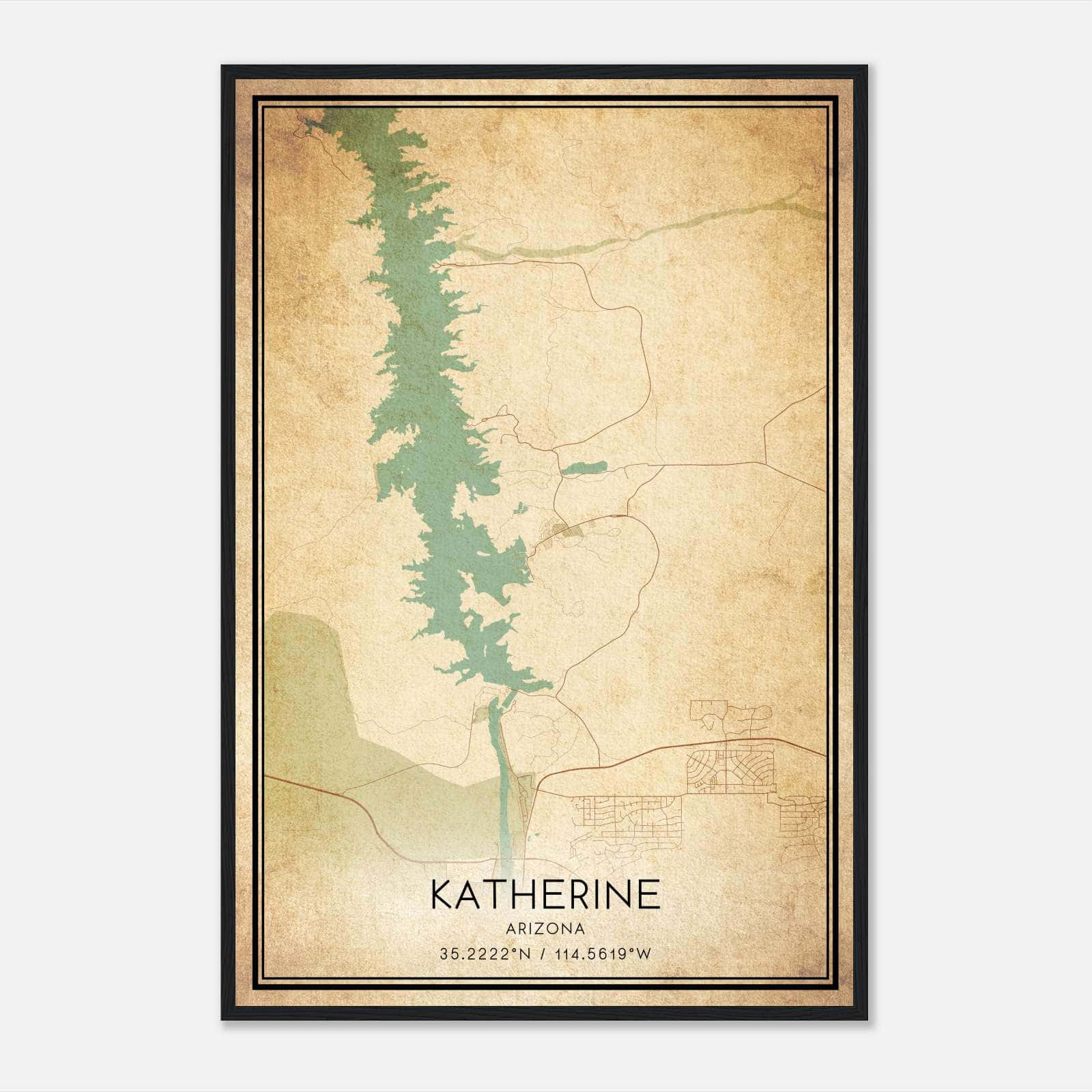 Vintage Katherine Arizona Map Poster, Katherine AZ City Road Wall Art ...