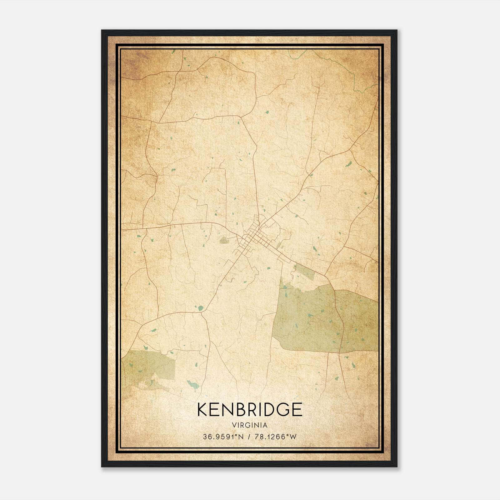 Vintage Kenbridge Virginia Map Poster, Kenbridge VA City Road Wall Art ...