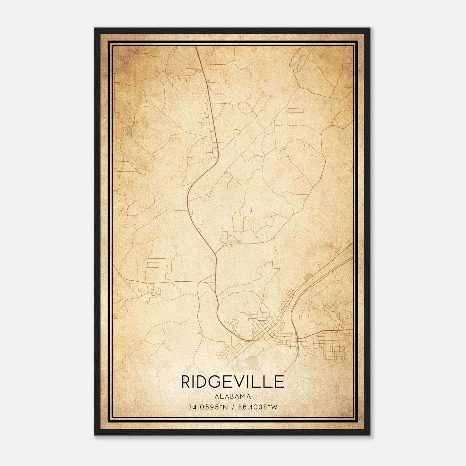 Vintage Ridgeville Alabama Map Poster, Ridgeville AL City Road Wall Art ...