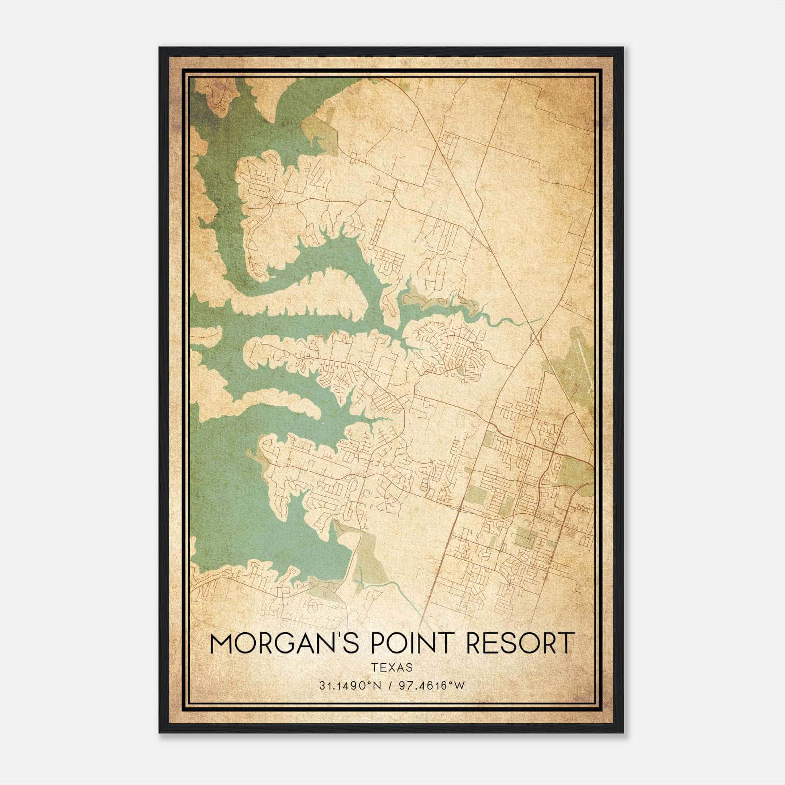 Vintage Morgan's Point Resort Texas Map Poster, Morgan's Point Resort ...