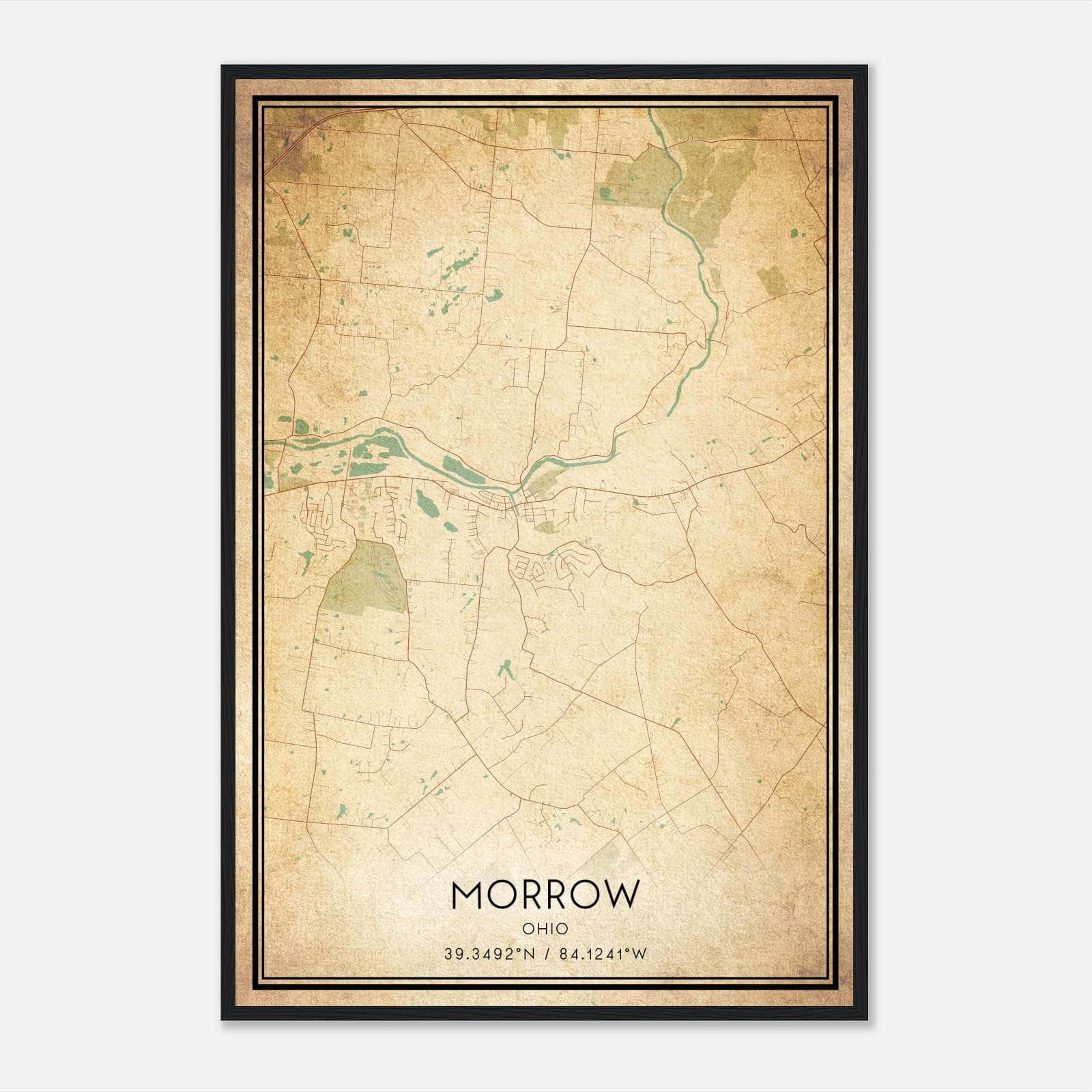 Vintage Morrow Ohio Map Poster, Morrow OH City Road Wall Art Print ...