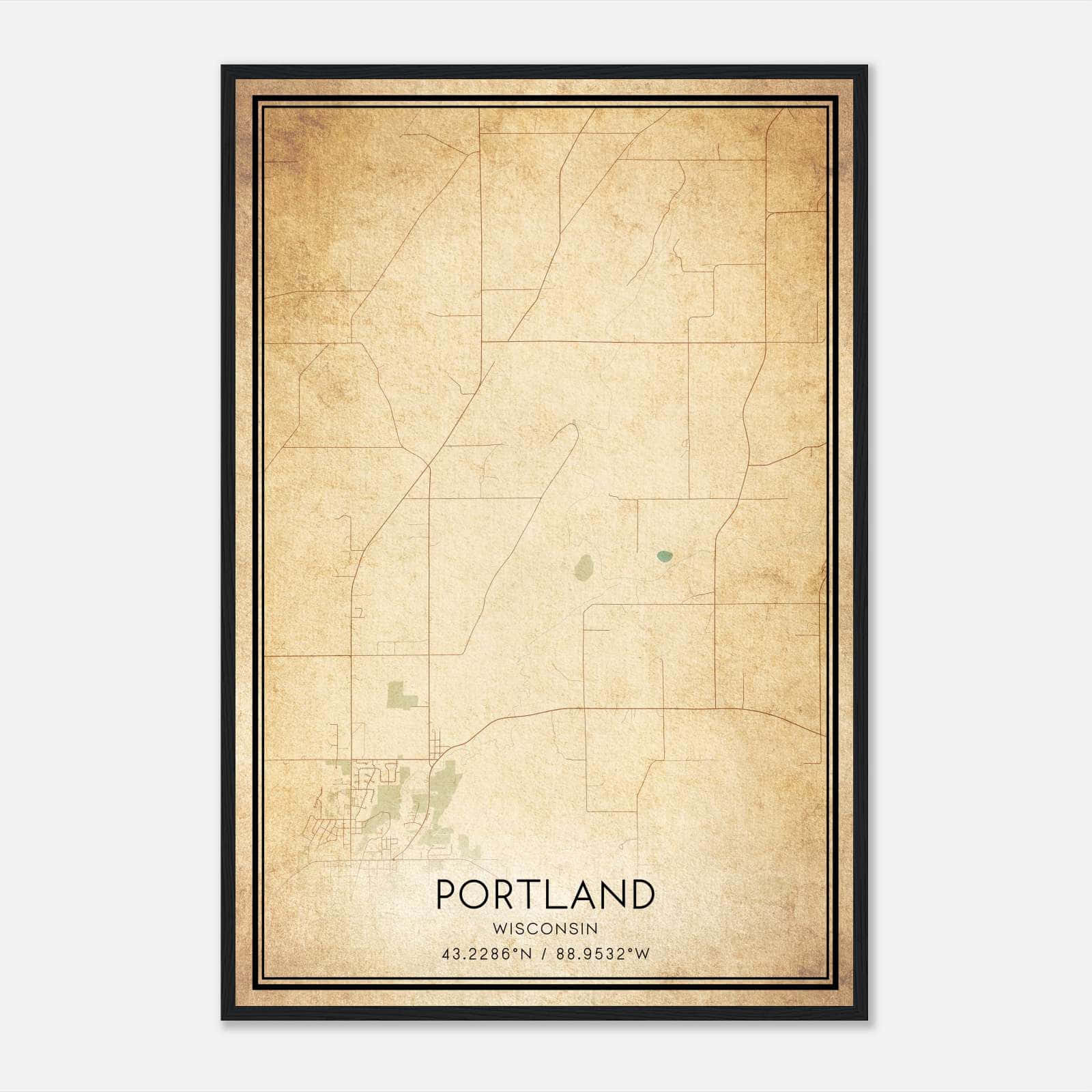 Vintage Portland Wisconsin Map Poster, Portland WI City Road Wall Art ...