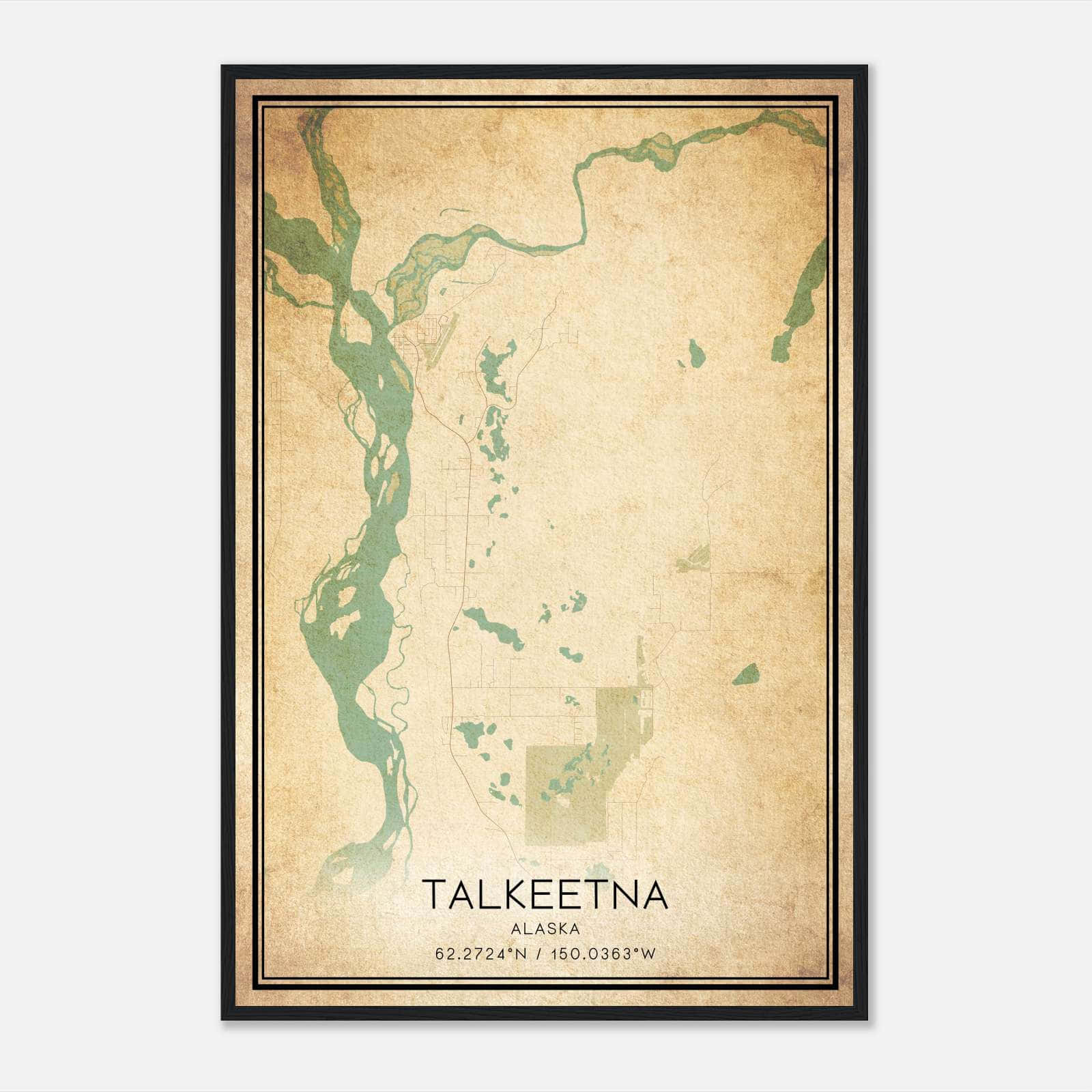 Vintage Talkeetna Alaska Map Poster, Talkeetna AK City Road Wall Art ...