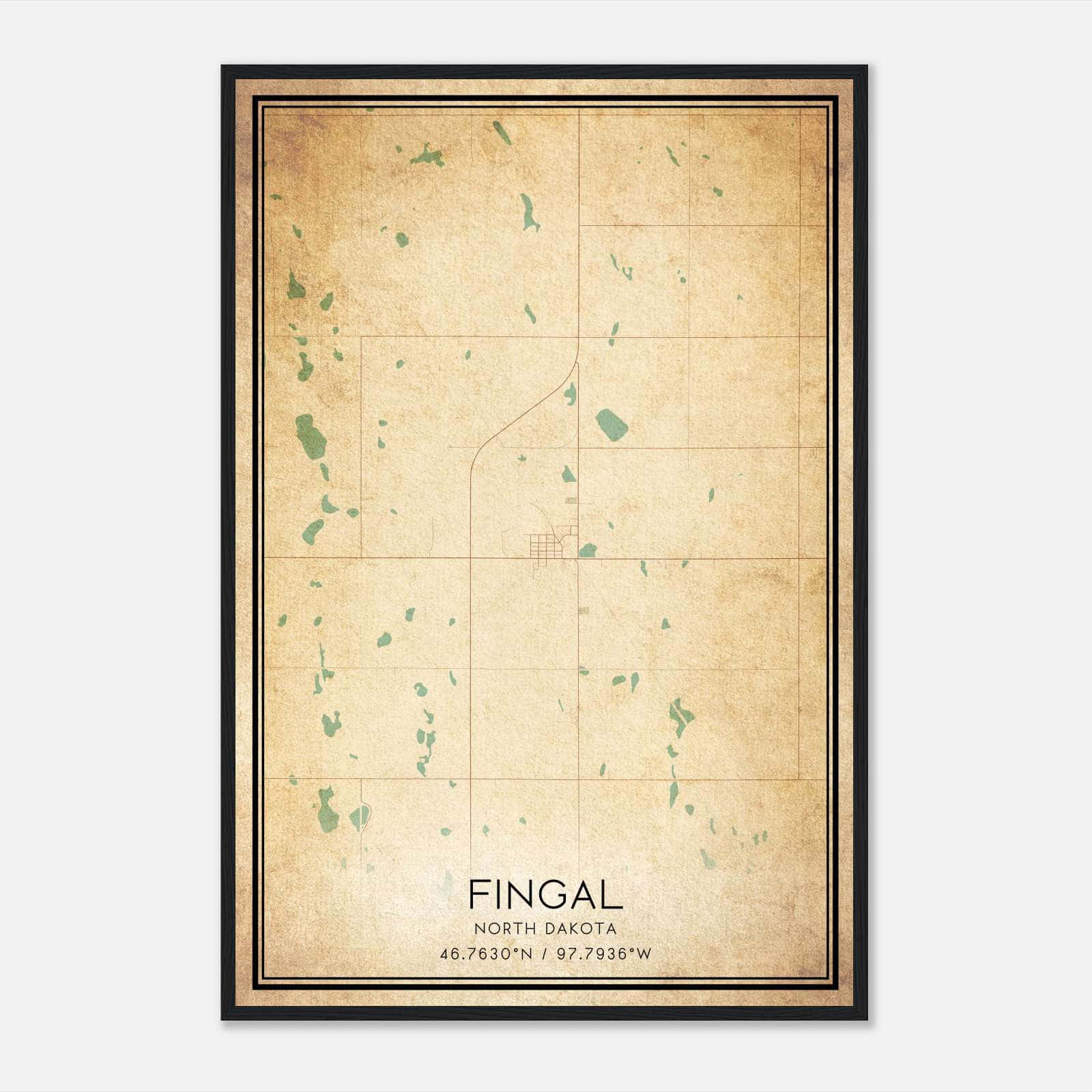 Vintage Fingal North Dakota Map Poster, Fingal ND City Road Wall Art ...