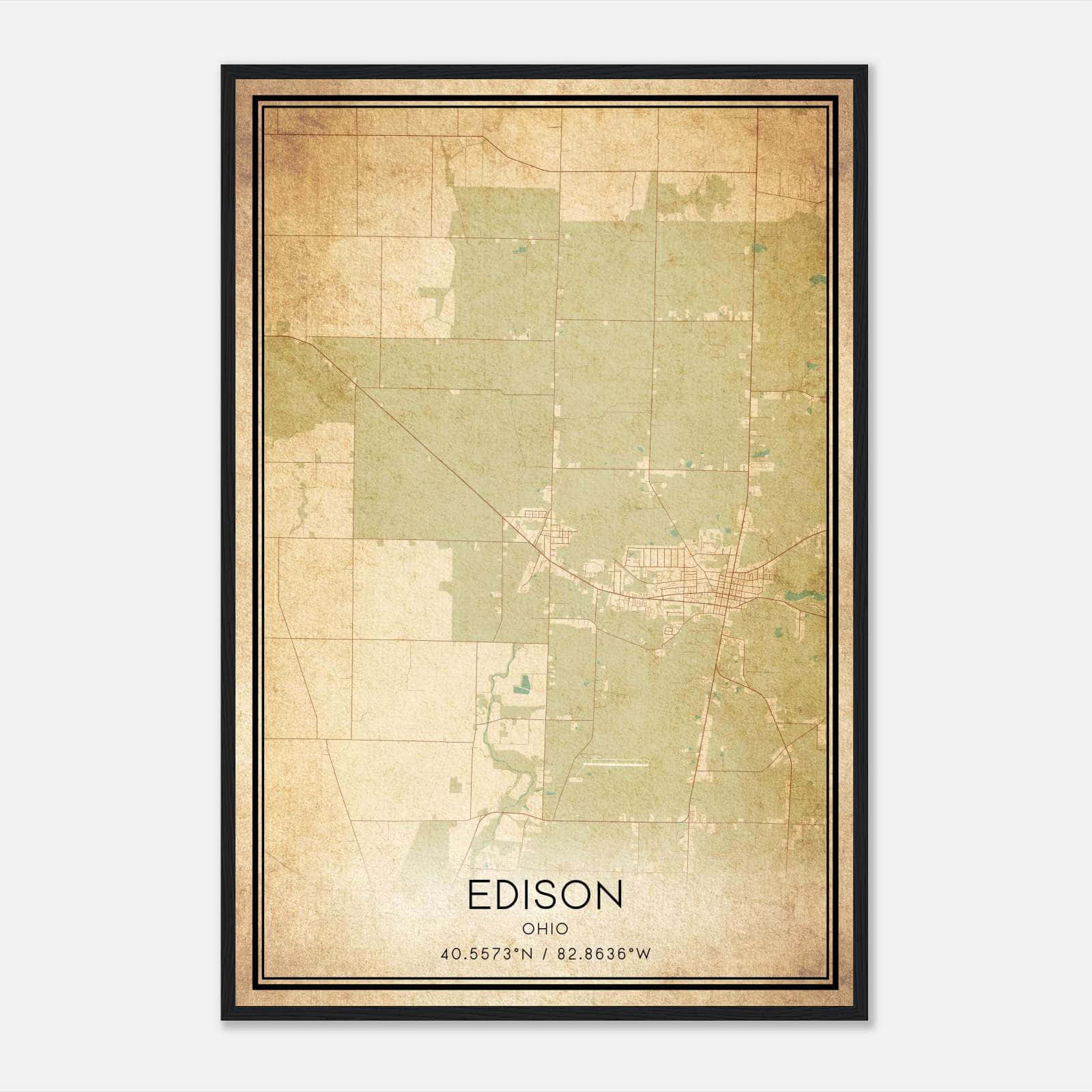 Vintage Edison Ohio Map Poster, Edison OH City Road Wall Art Print ...