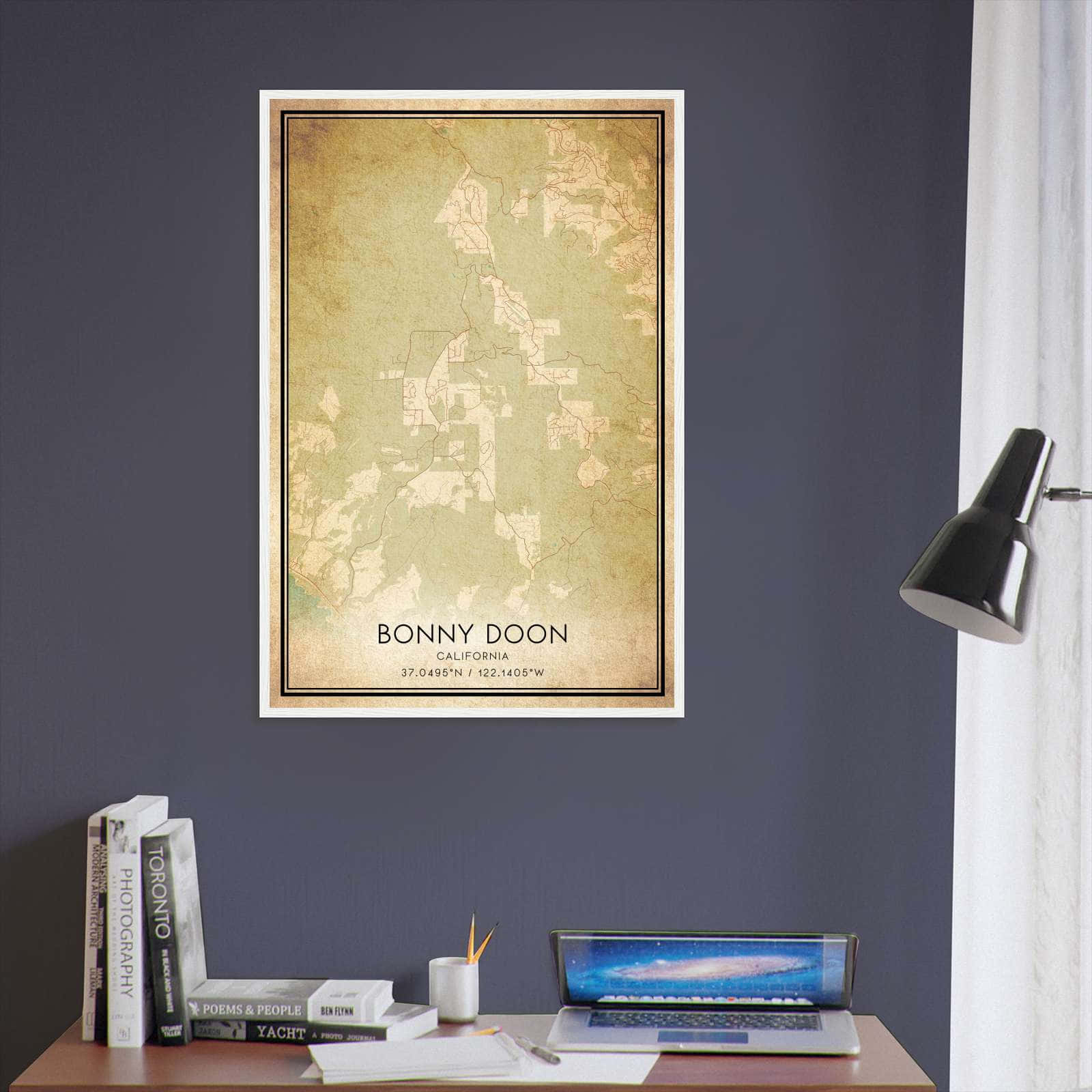 Vintage Bonny Doon California Map Poster, Bonny Doon CA City Road Wall ...