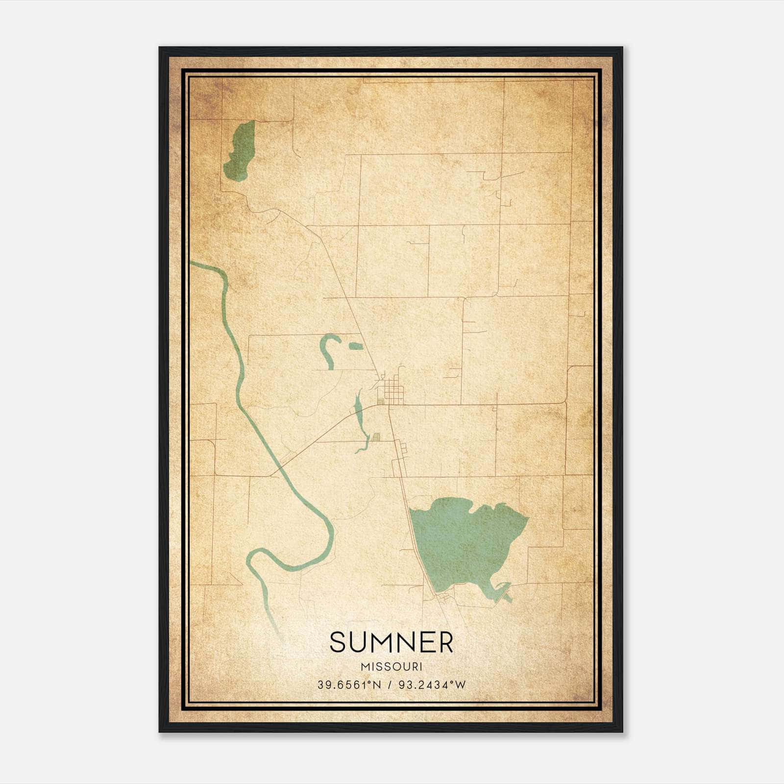 Vintage Sumner Missouri Map Poster, Sumner MO City Road Wall Art Print ...